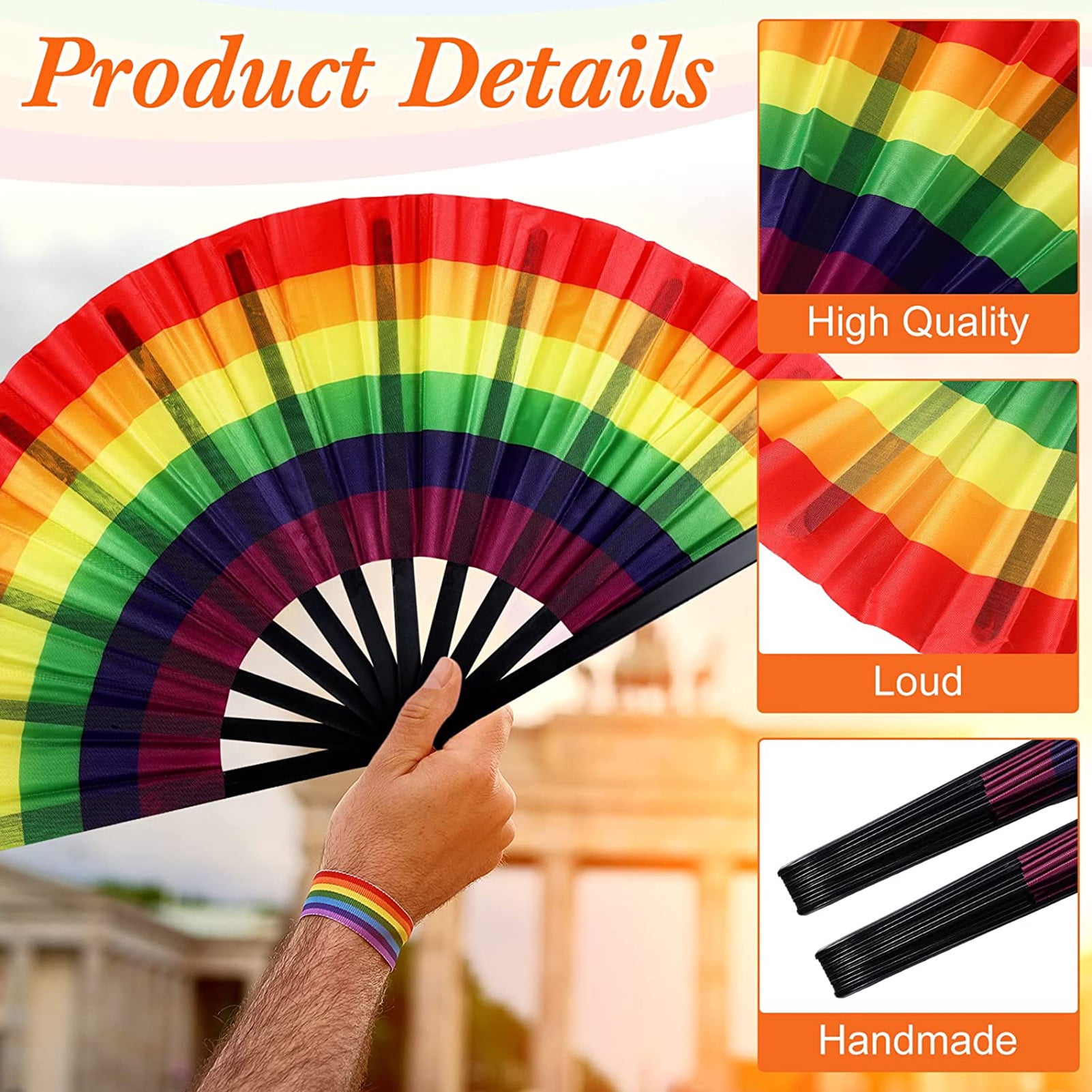 HICESS 1 Set Folding Fan Easy Open LGBT Pride Rainbow Fan Portable ...