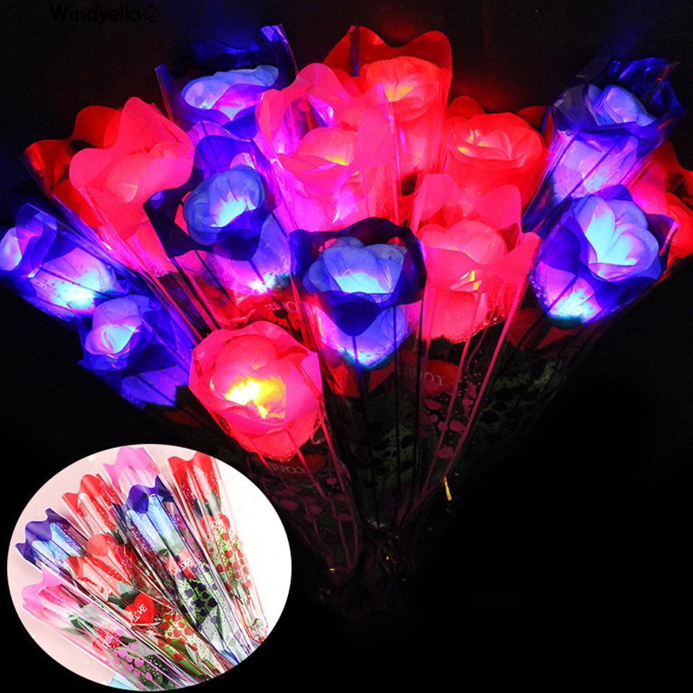 HICESS 2Pcs Artificial Rose LED Light Up Glow in Dark Valentines Day ...