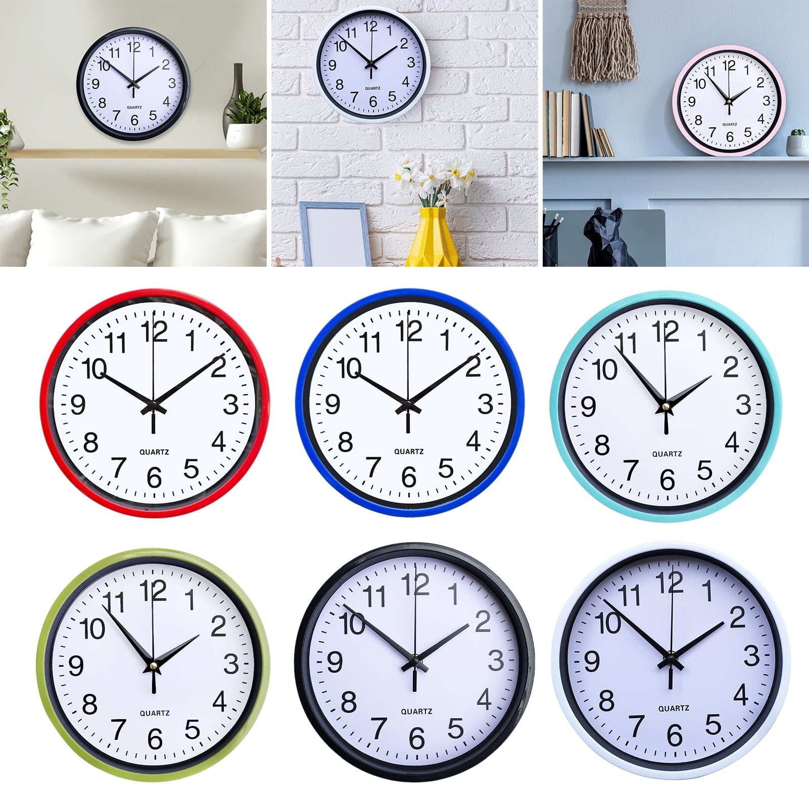 HICESS 8 Inch Wall Clock Silent Non-Ticking Hanging Clock Large Number ...
