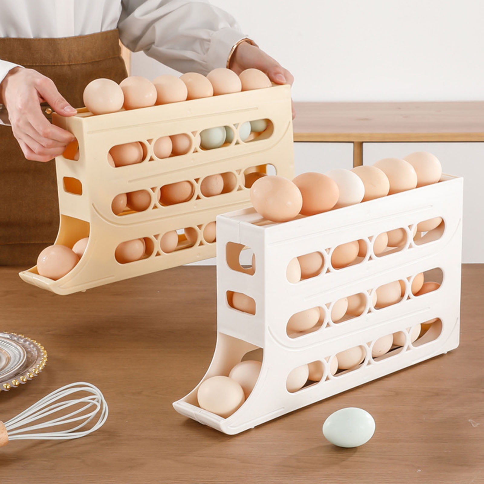 HICESS Fridge Egg Storage Box Four Tiers Automatic Rolling Large ...
