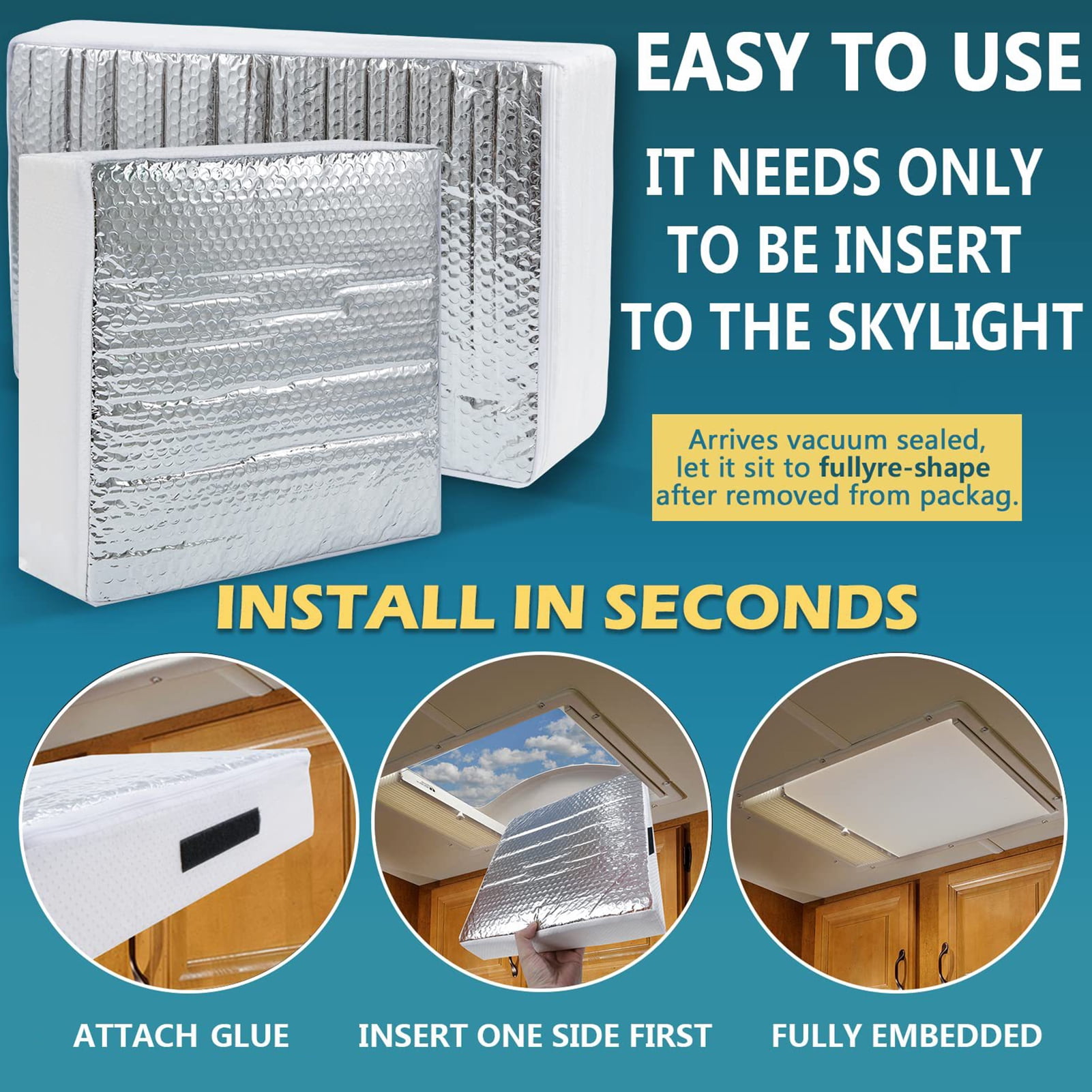 HICESS RV Vent Insulator Skylight Shade with Fastener Tape UV Proof Sun ...