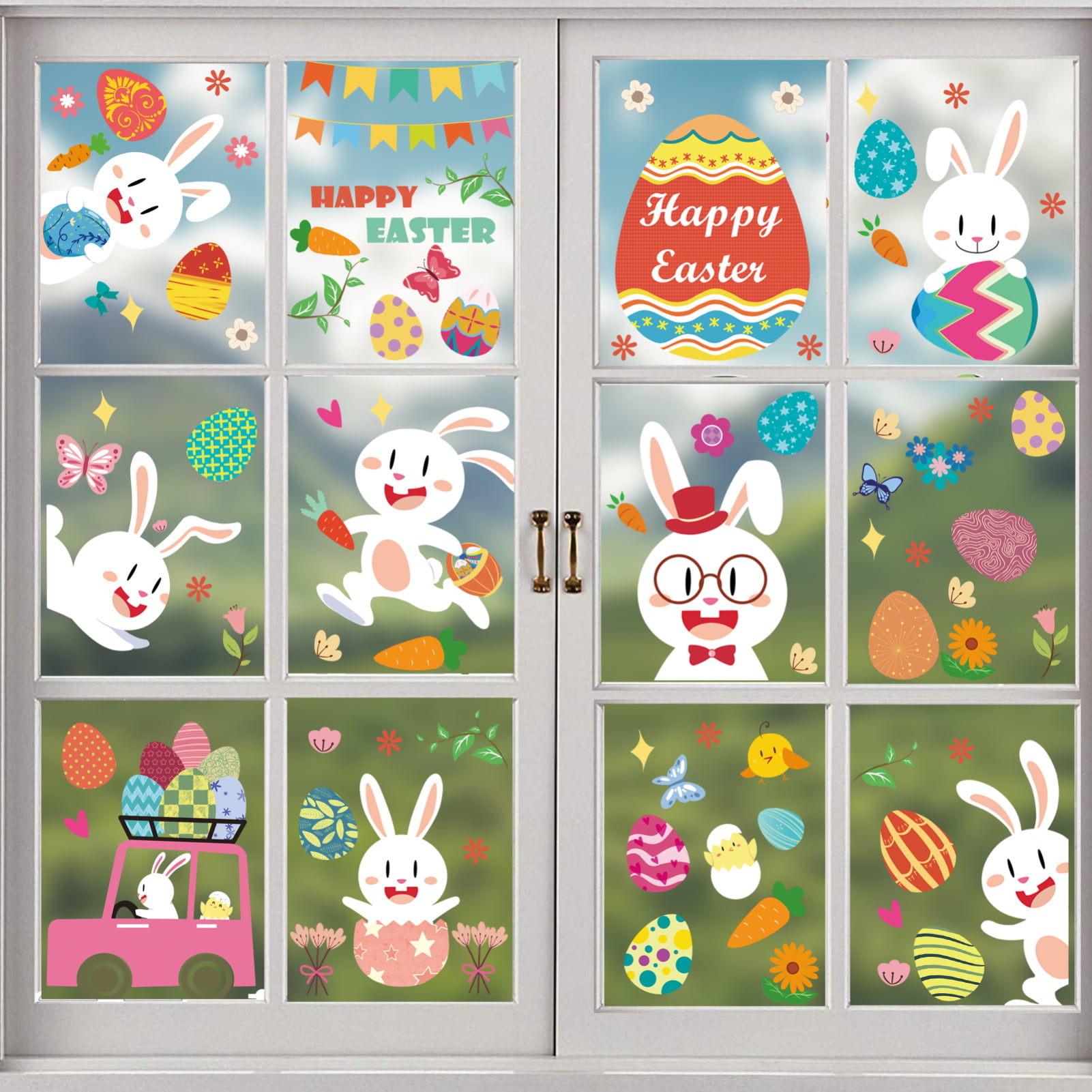 HICESS Wall Decor No Adhesive Static Attach PVC Happy Easter Mural ...