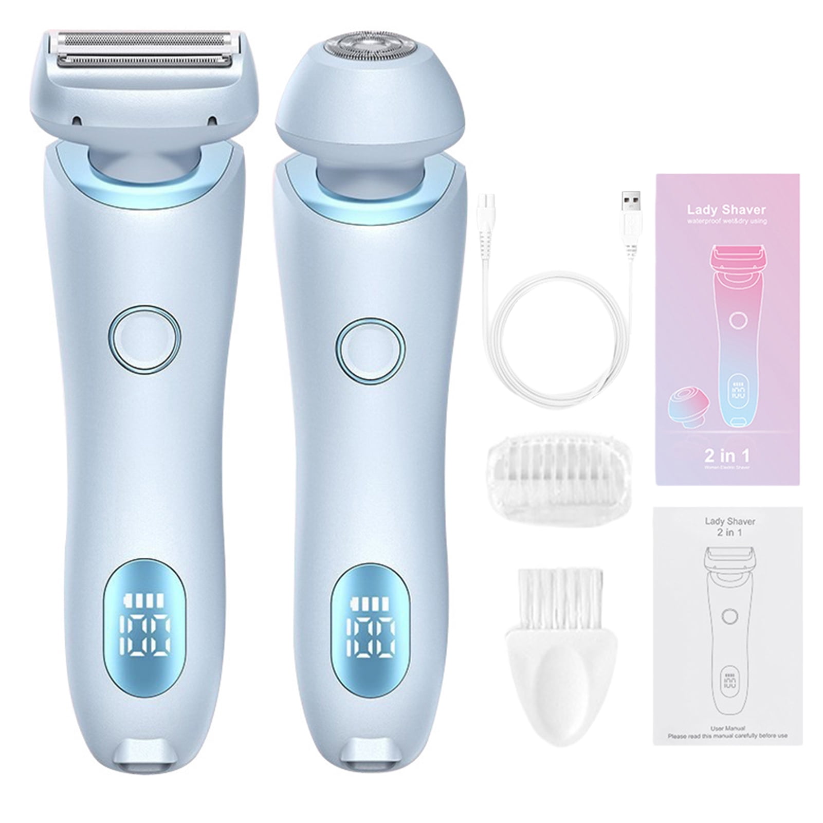HICESS Women Electric Epilator Dual Head USB Rechargeable Waterproof ...