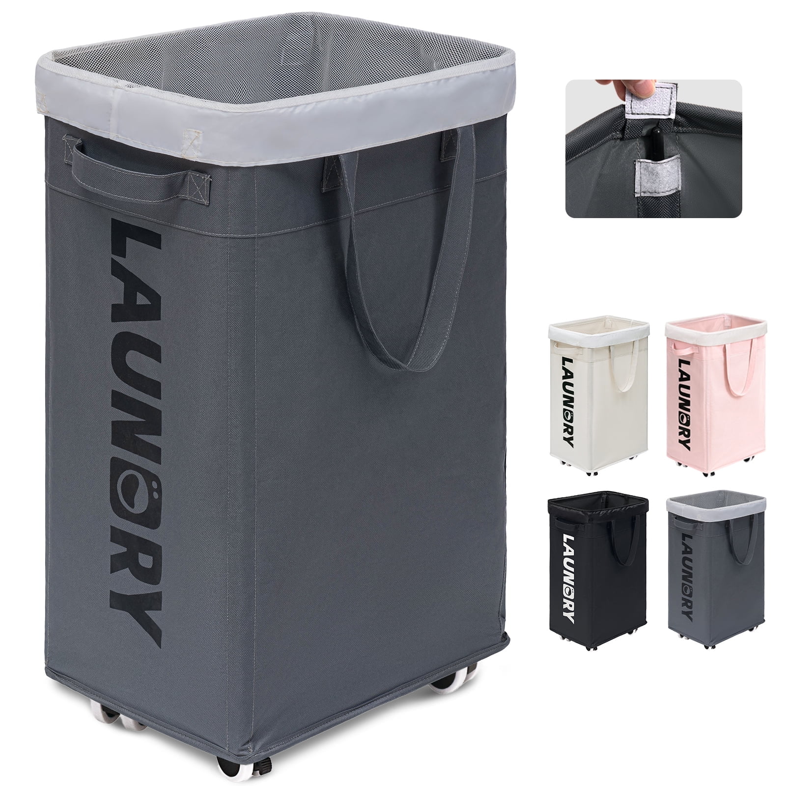 HICHEN Laundry Hamper with Wheels,75L Laundry Basket with Removable ...