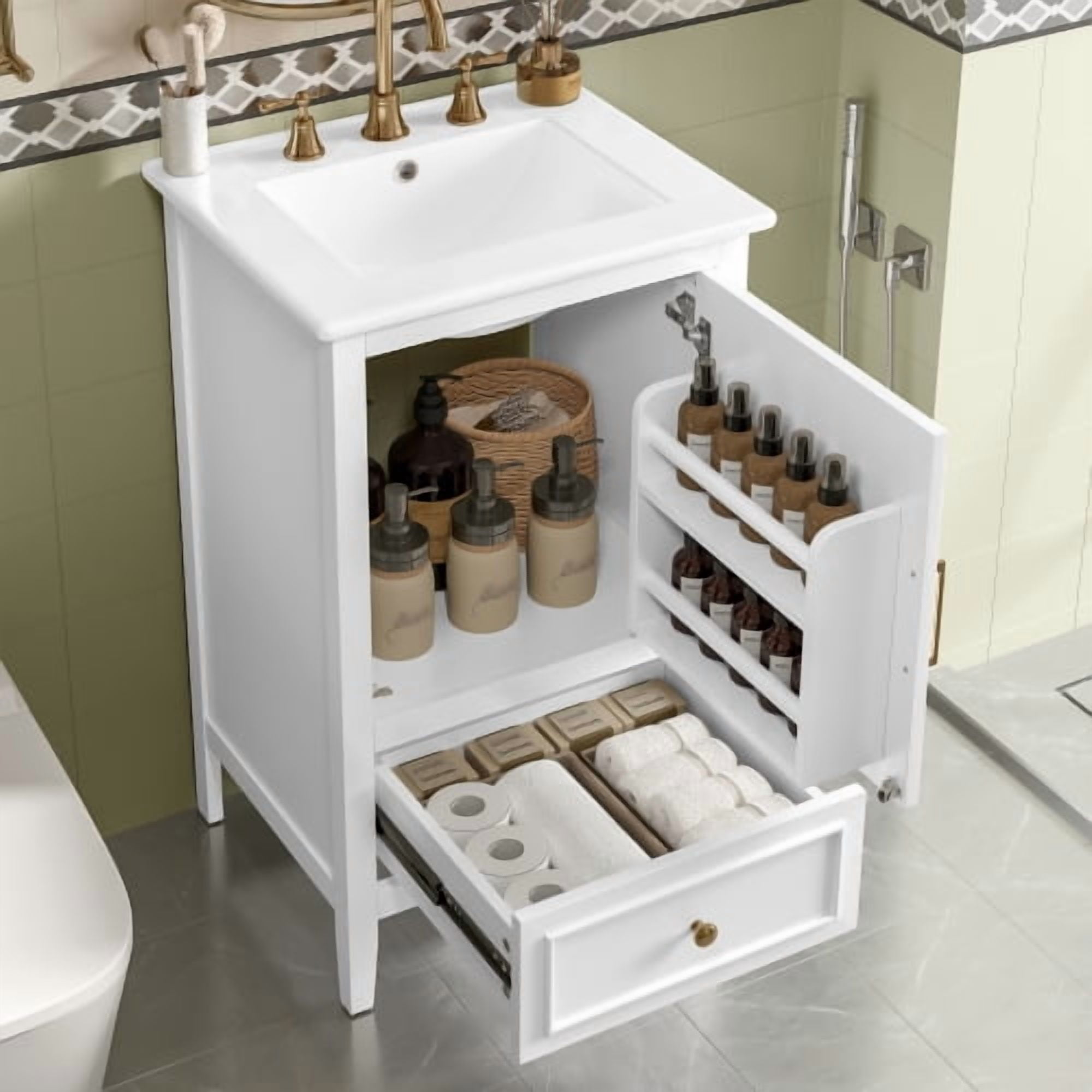 HICOMILA 20" Bathroom Vanity with Sink Combo, Soild Wood Vanity Cabinet ...