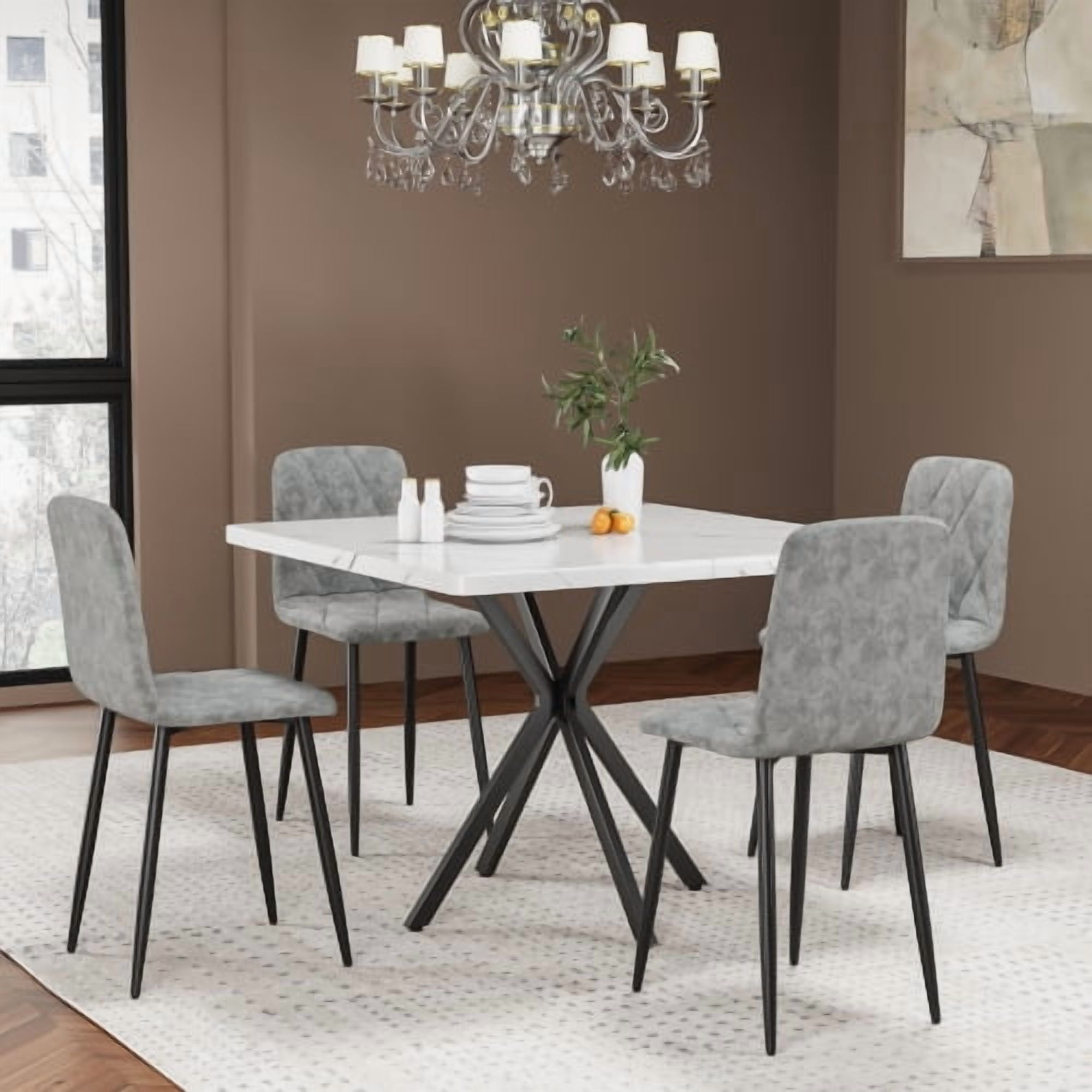 HICOMILA 5 Piece Dining Table and Chair Set, Dining Table Set with Faux ...