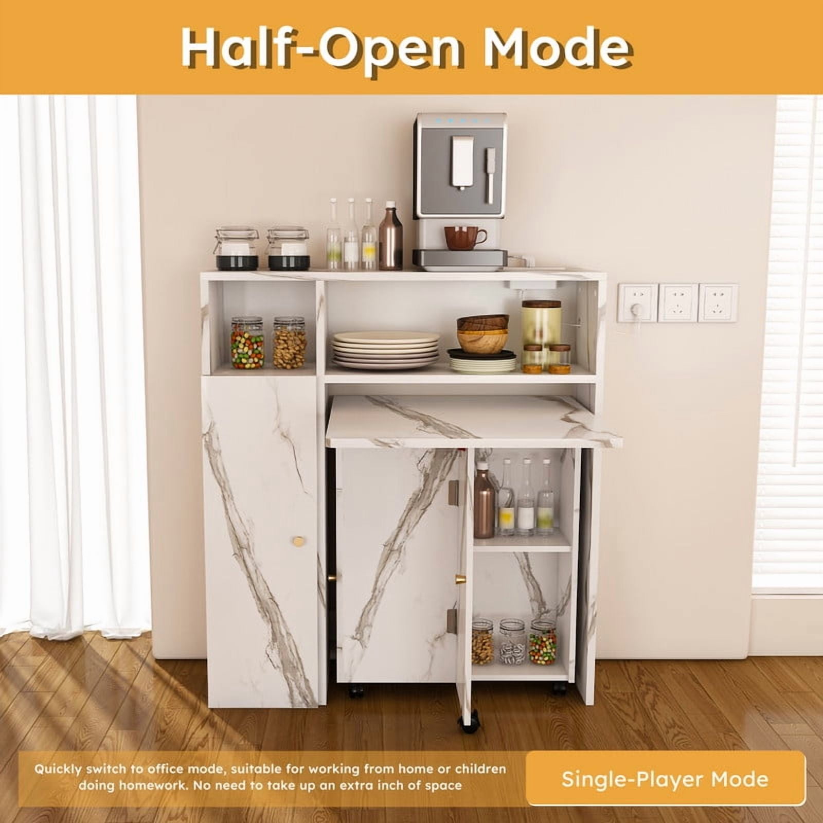 HICOMILA Foldable Expandable Dining Table & Wall-Mounted Sideboard Set ...