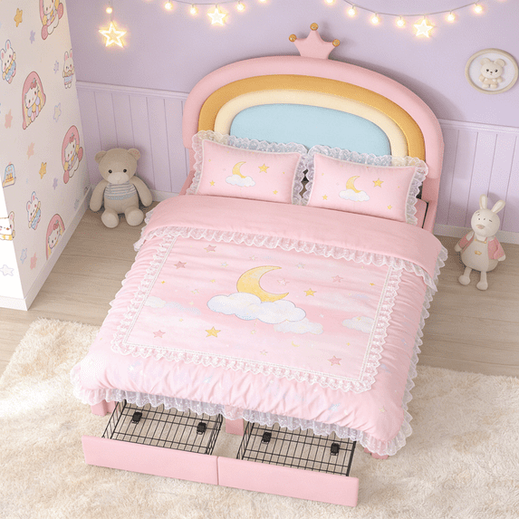 HICOMILA Full Size Platform Bed Frame for Girls, PVelvet Princess ...
