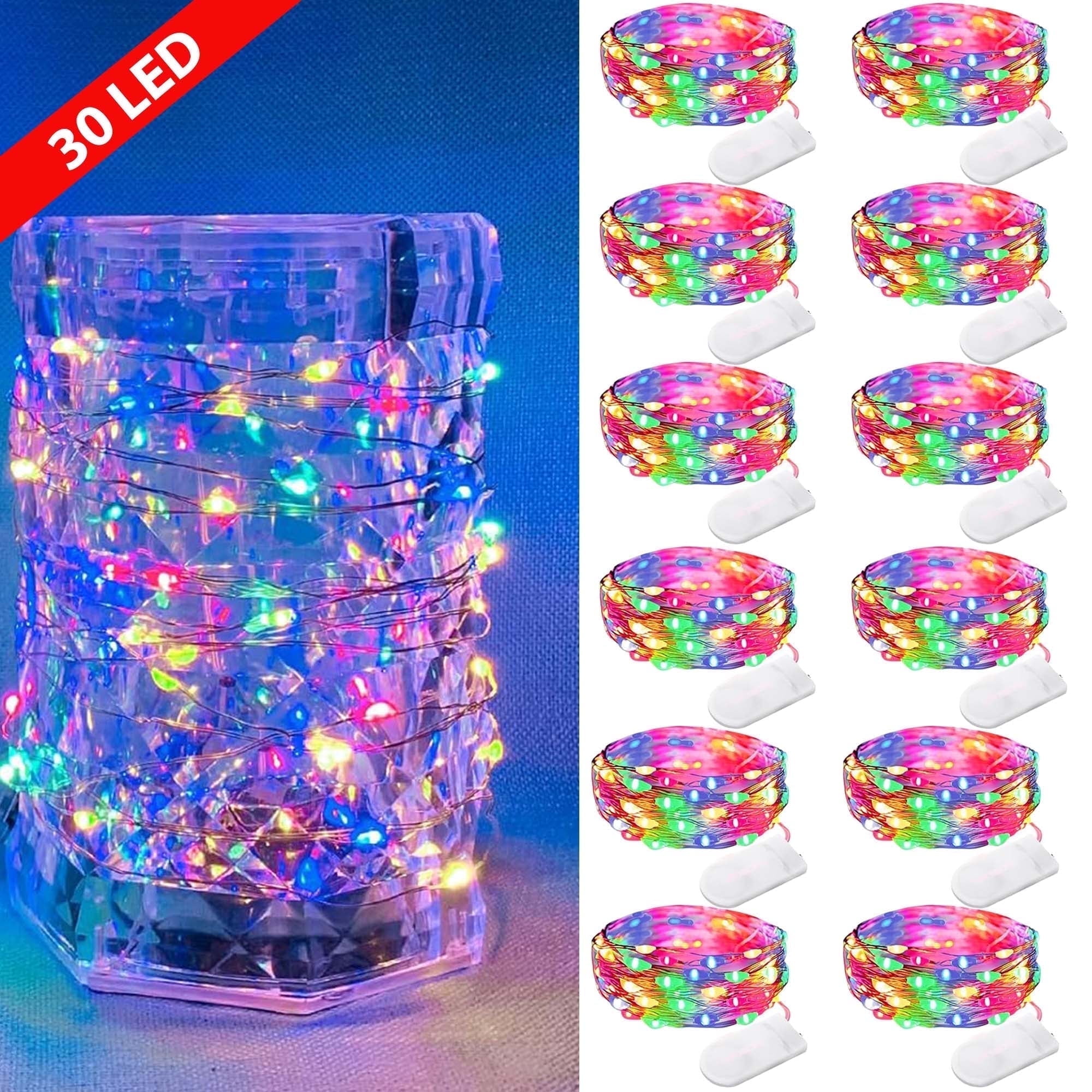 HIDAWN 12 Pack Upgrade Fairy Lights CR2032 Battery Operated,9.84ft 30 ...