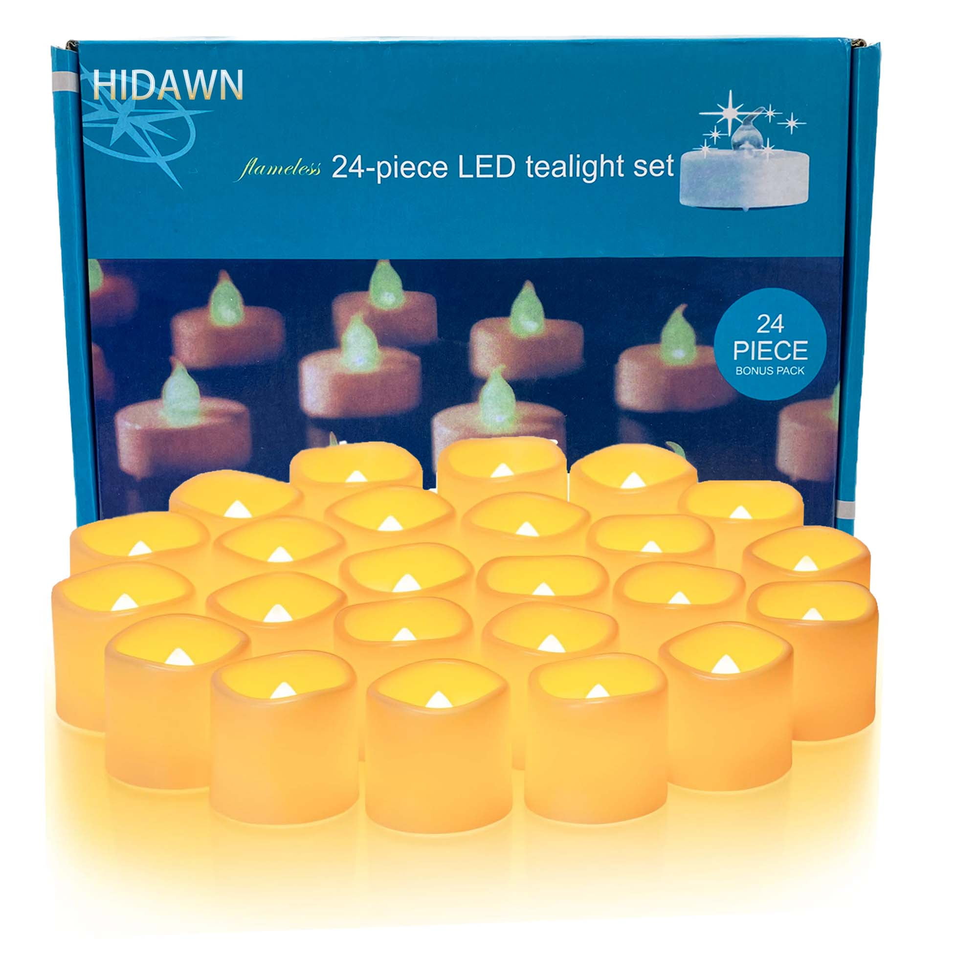 "Hidawn 24-Pack Flameless LED Tea Lights, Battery Operated, 200+ Hour ...