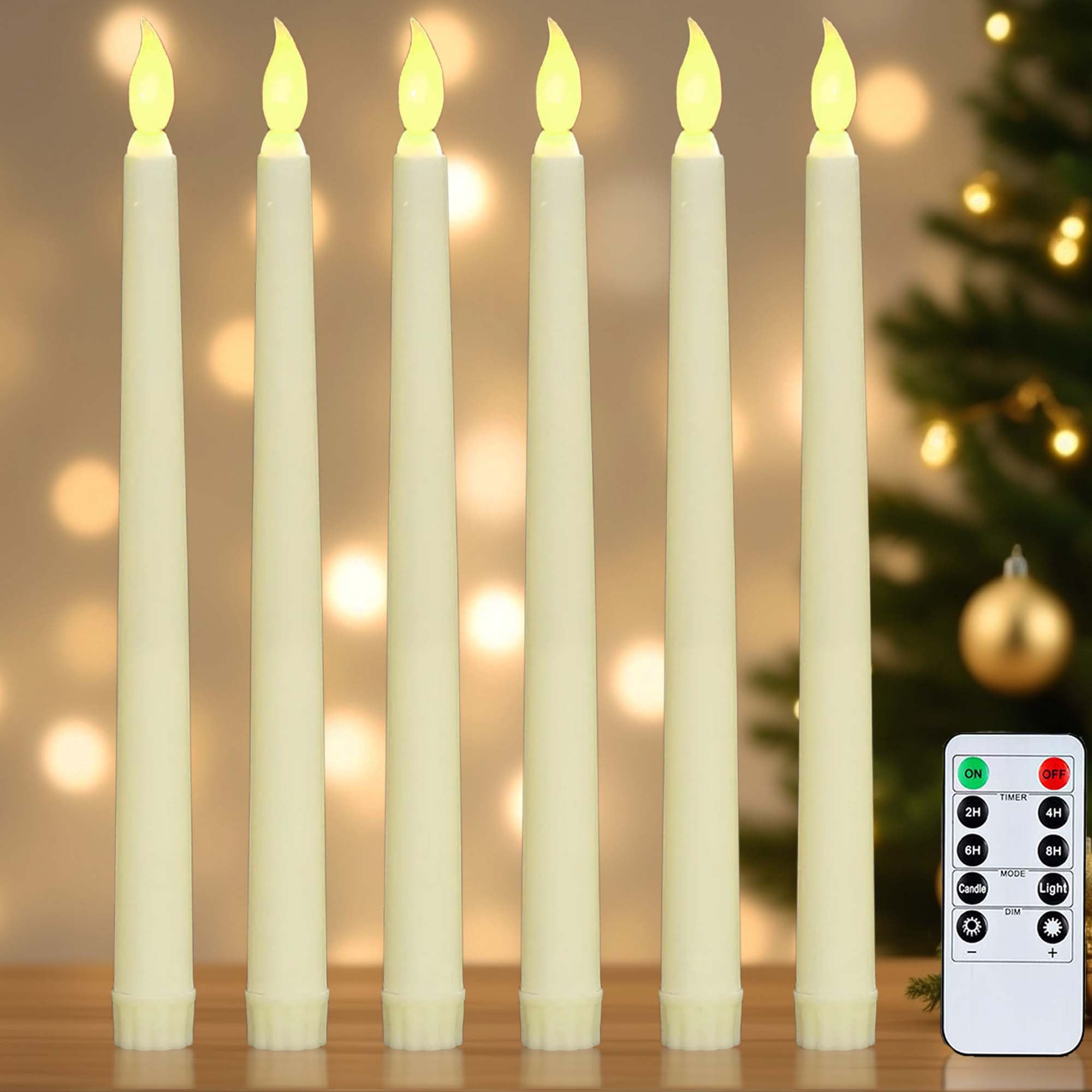 HIDAWN 6Pack Flameless Taper Candles with Remote Timer,10.83'' Dripless ...