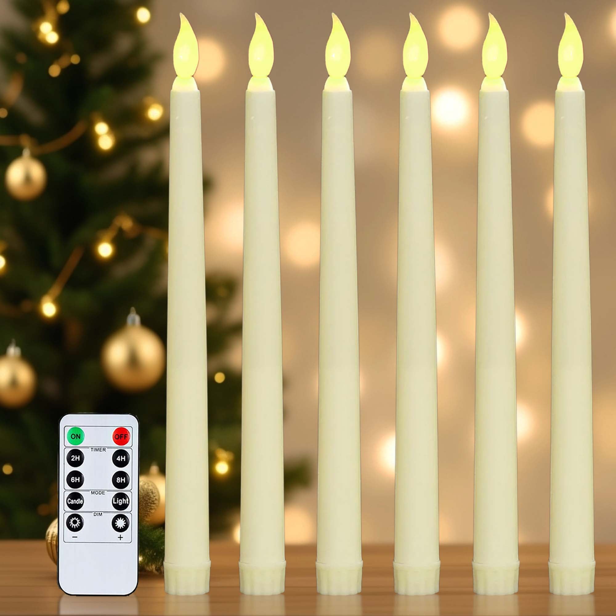 HIDAWN 6Pack Flameless Taper Candles with Remote Timer,10.83'' Dripless ...