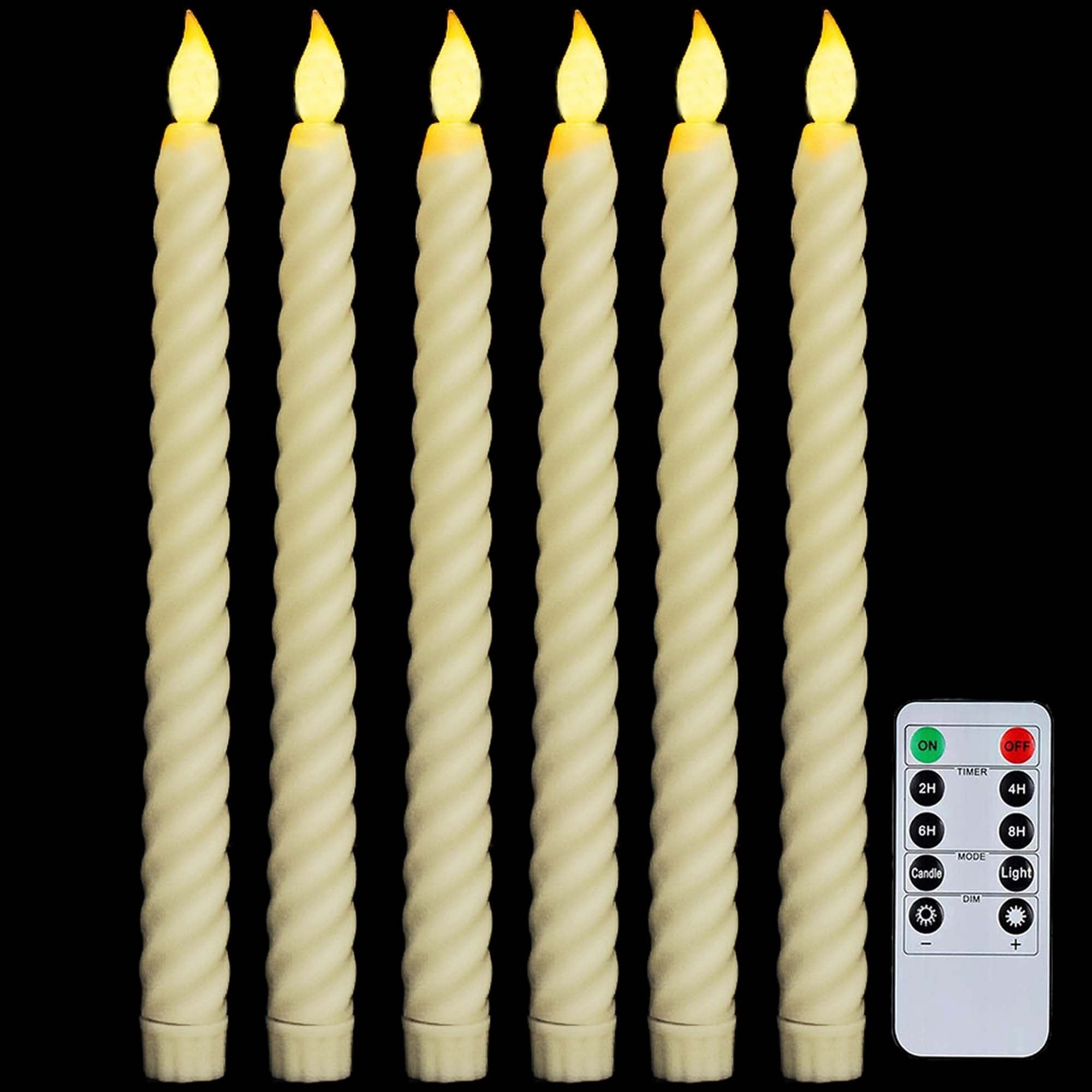 HIDAWN 6Pack Twisted Flameless Taper Candles with Remote Timer,10.04 ...