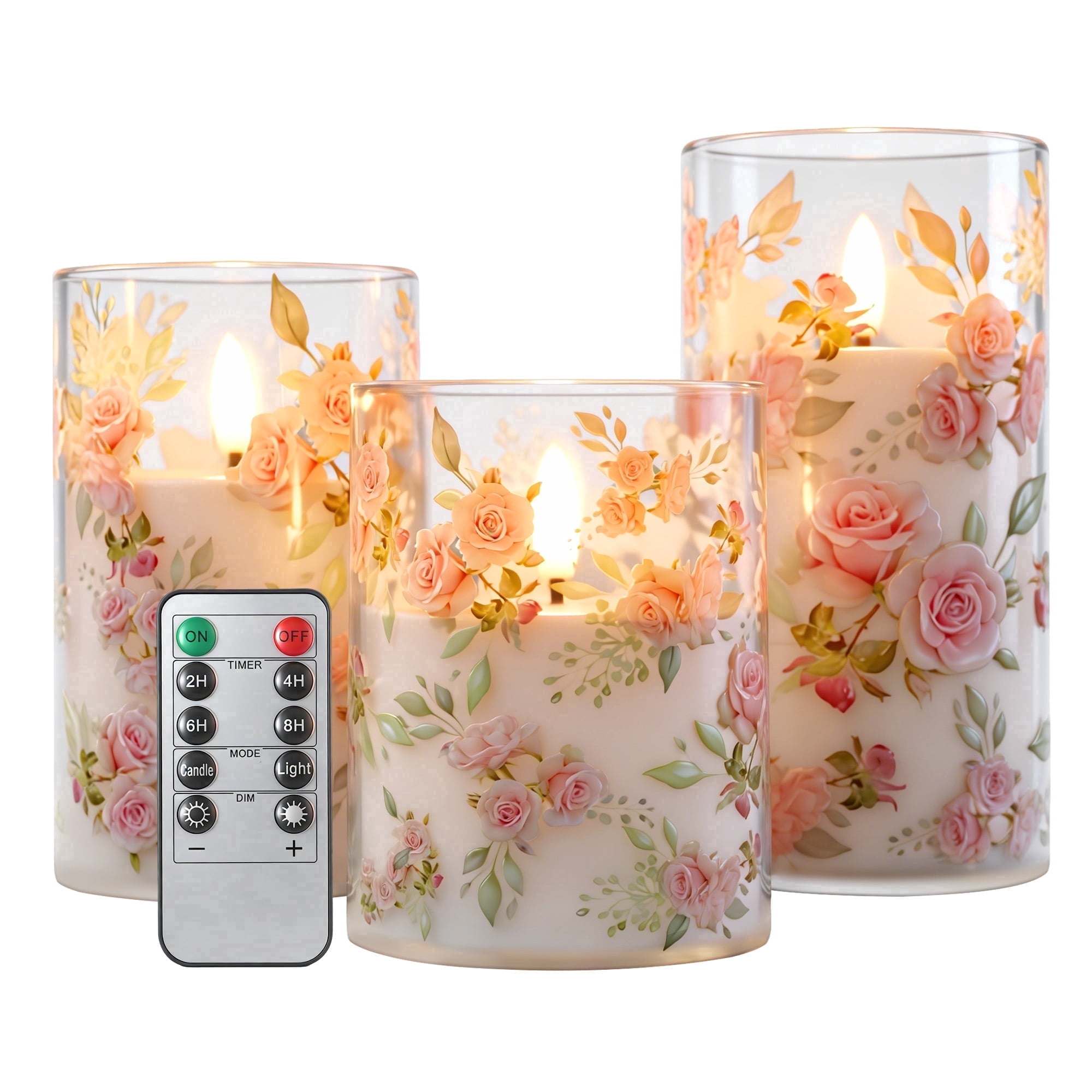 HIDAWN Flameless Candles Flickering with Remote,4''x5''x6'' Pink Rose ...