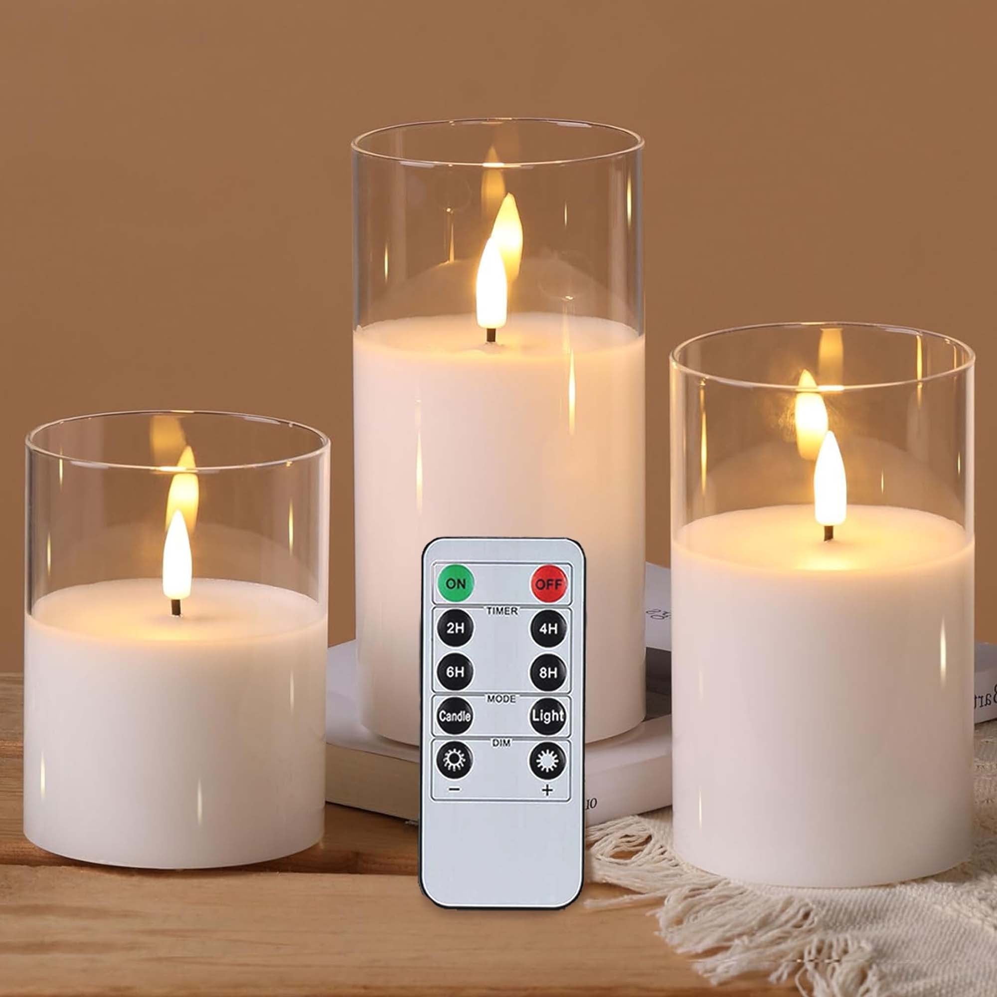 "Hidawn Flameless Candles, Flickering 3D Wick, Acrylic LED Pillar ...