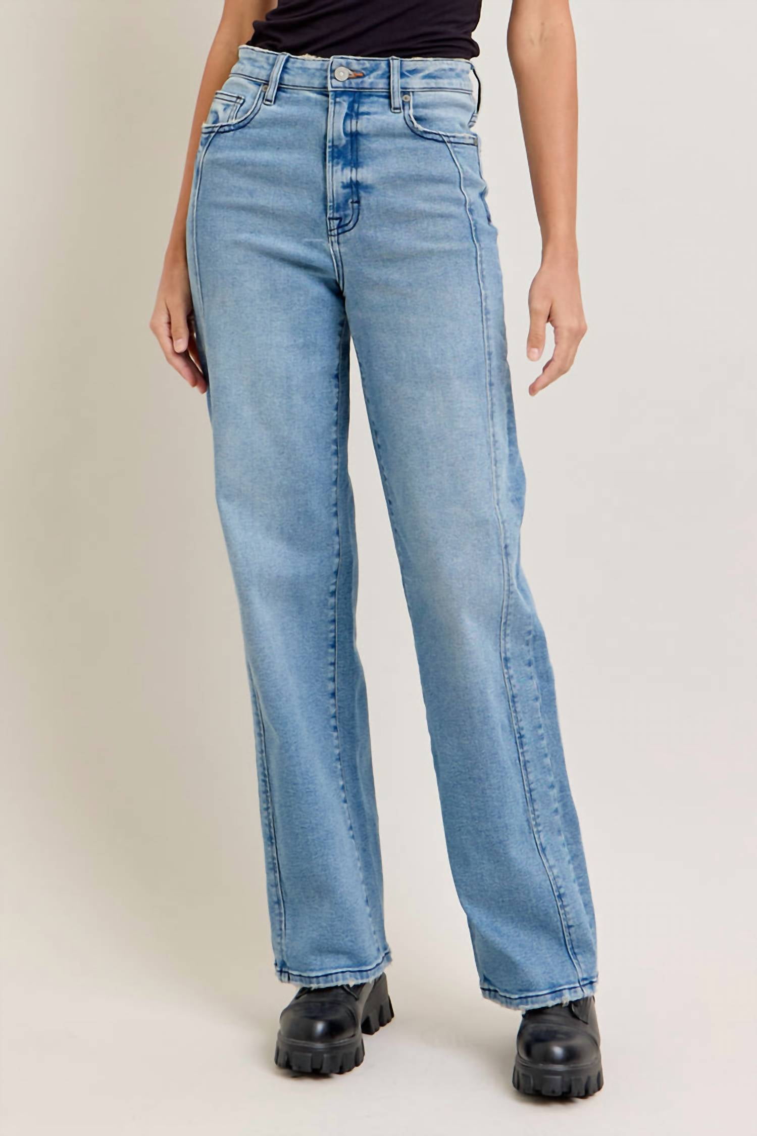 Hidden Medium Wash Curved Seam Stretch Dad Jean - Walmart.com
