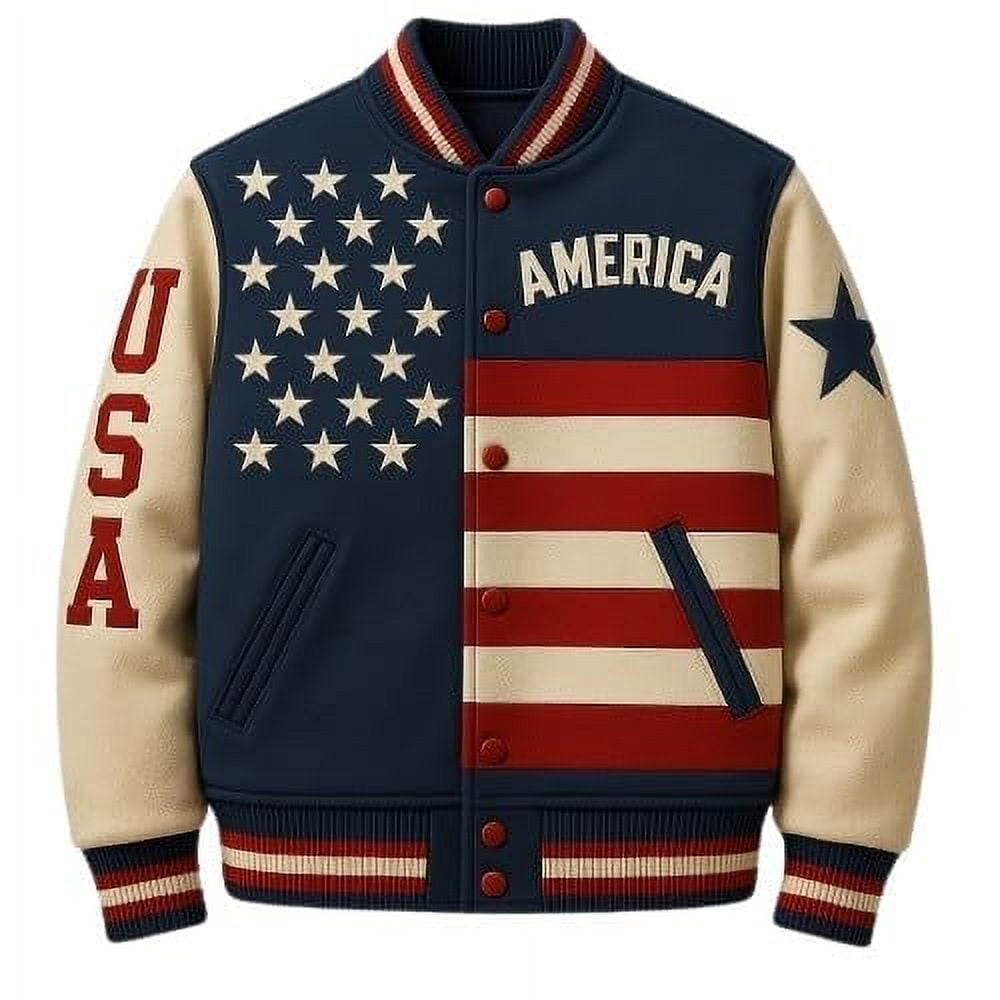 HIDE CRAFTS American Flag Varsity Jacket, USA Stars and Stripes Design ...