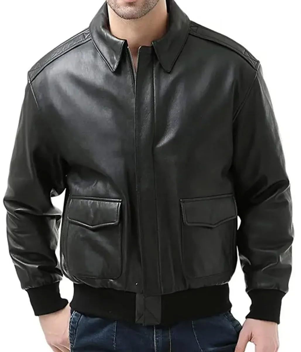 HIDE CRAFTS Men's Black Air Force A-2 Goatskin Leather Jacket, Zip ...