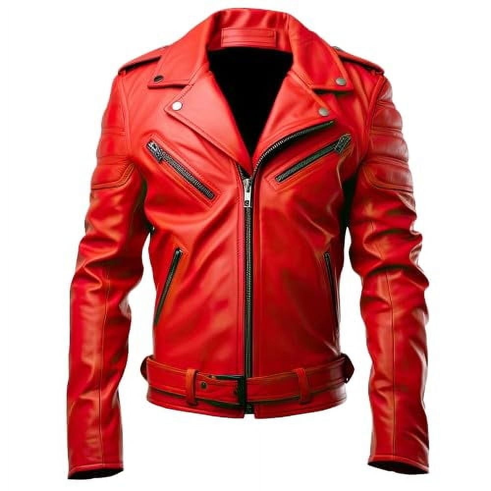 HIDE CRAFTS Men's Real Leather Motorcycle Jacket, Red, Stylish Racer ...