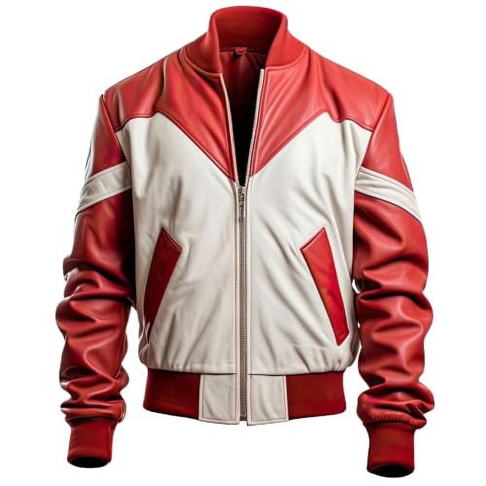 HIDE CRAFTS Men's Red White Genuine Sheepskin Sporty Bomber Leather ...