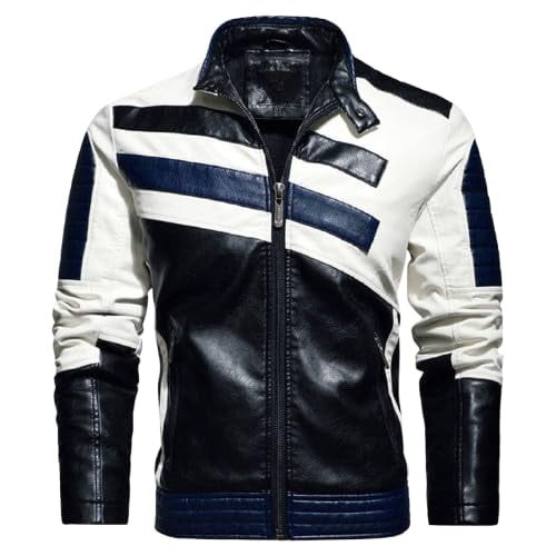 HIDE CRAFTS Men's White Biker Leather Moto Jacket, Slim Fit Striped ...