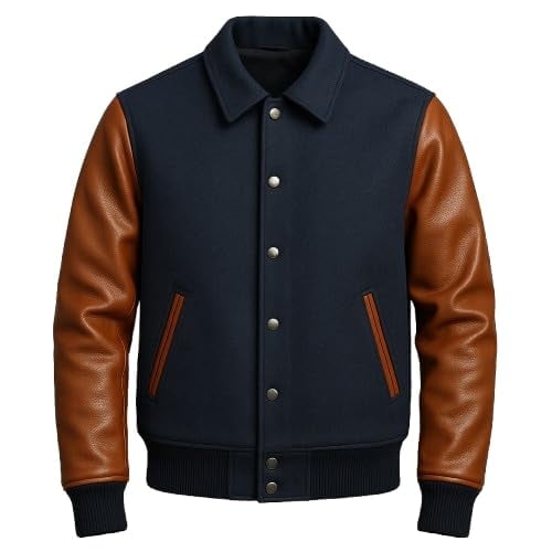 HIDE CRAFTS Varsity Baseball Letterman Jacket, blue Wool with brown ...
