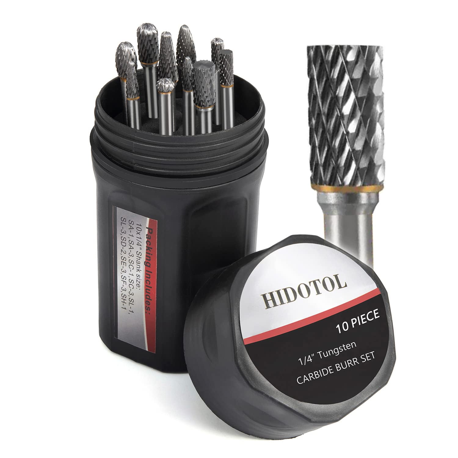 HIDOTOL Carbide Burr Set 1/4" Shank 10PC Tungsten Double Cut Carbide ...