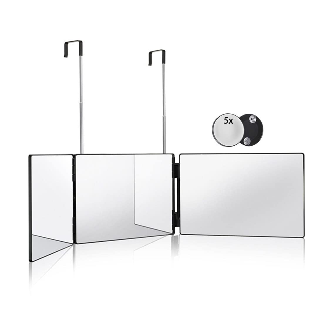 HIEEY 3 Way Mirror for Hair Cutting,360 Trifold Mirror with Height ...