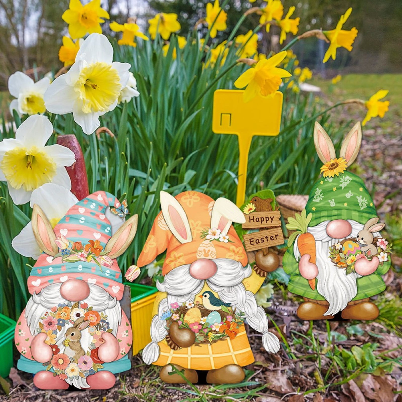 HIELLFQ 10" Easter Bunny Shape Garden Stakes Decorative,3Pcs 2D Double ...