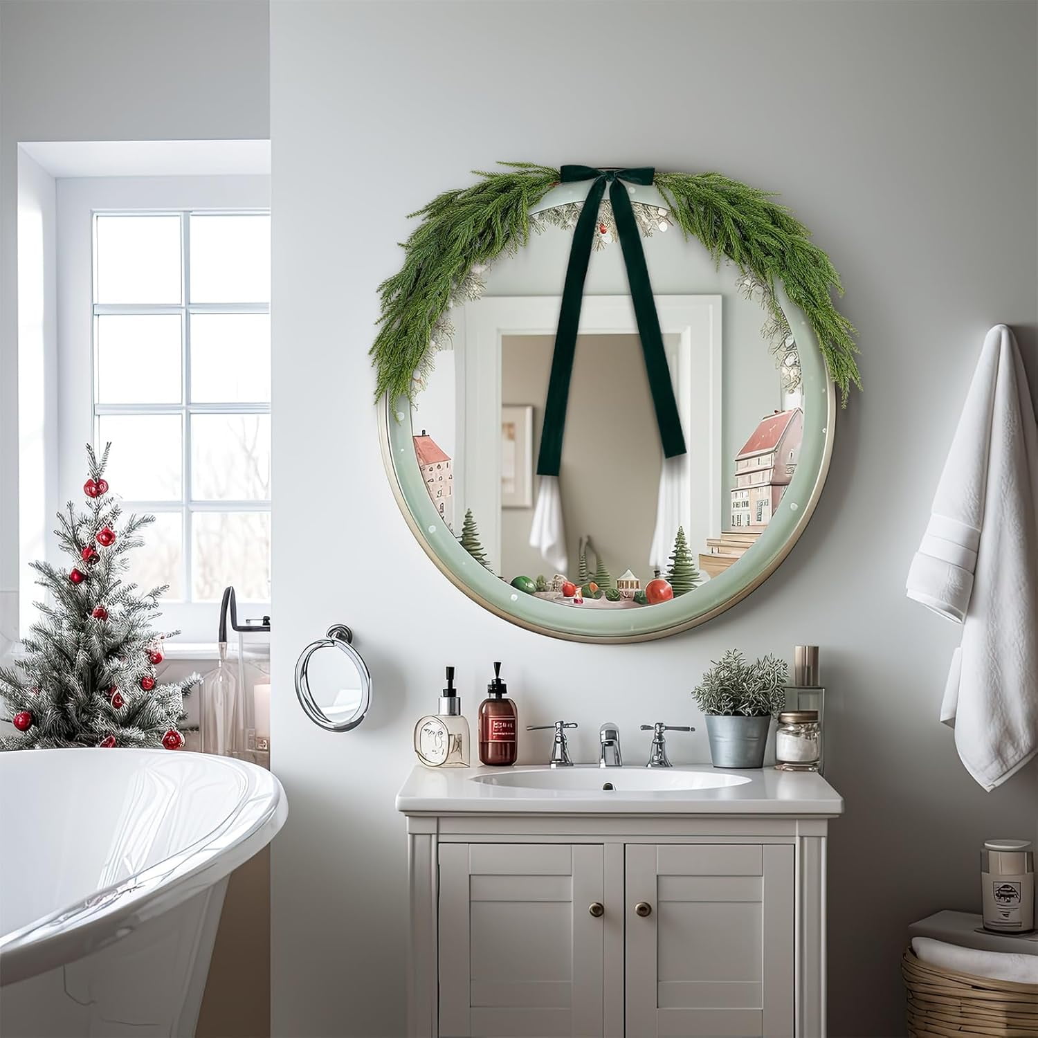 HIELLFQ 2.5FT Mirror Garland Norfolk Pine Swag for Mirror with Velvet ...