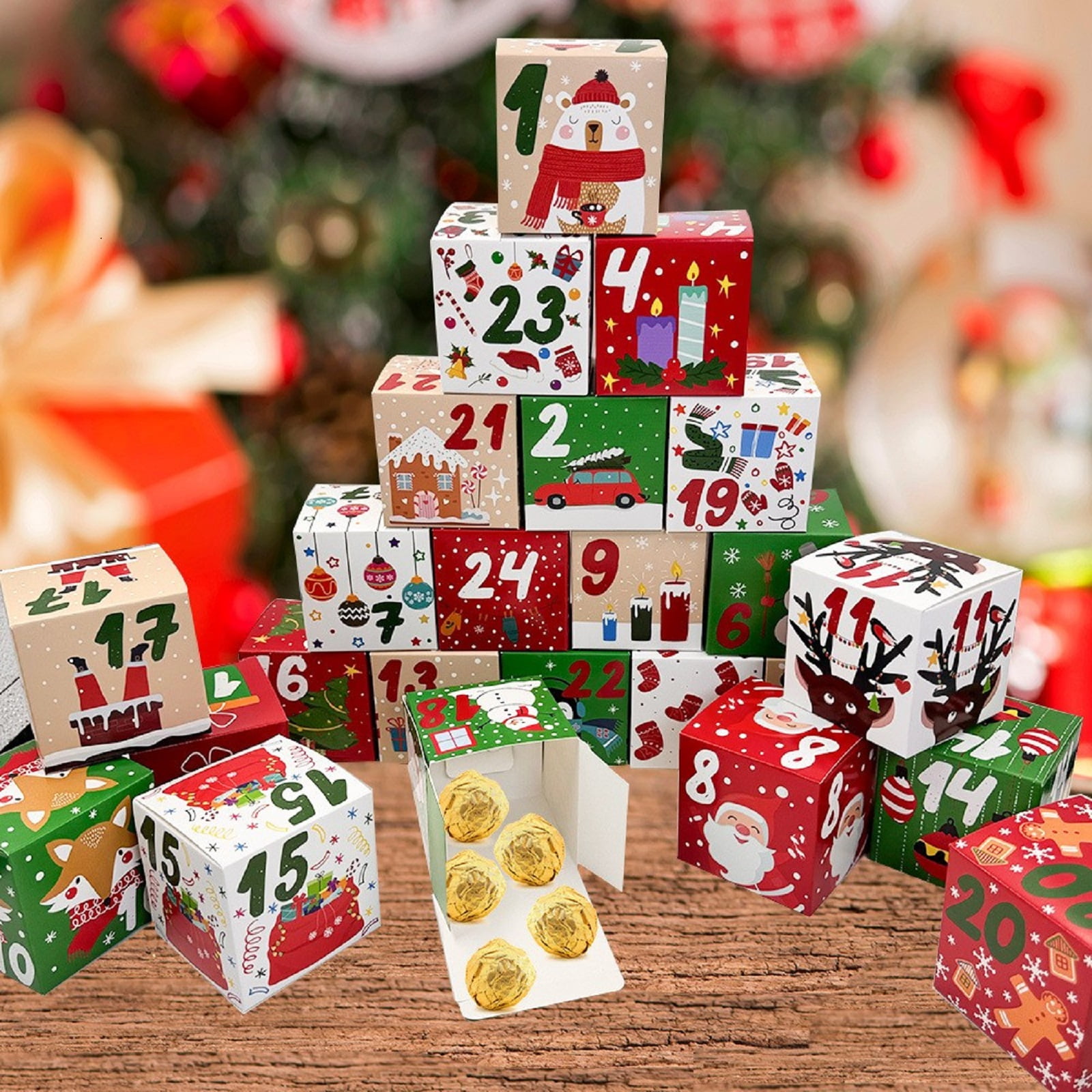 HIELLFQ 24 Christmas Advent Calendar Boxes -Empty Advent Calendar 24 ...