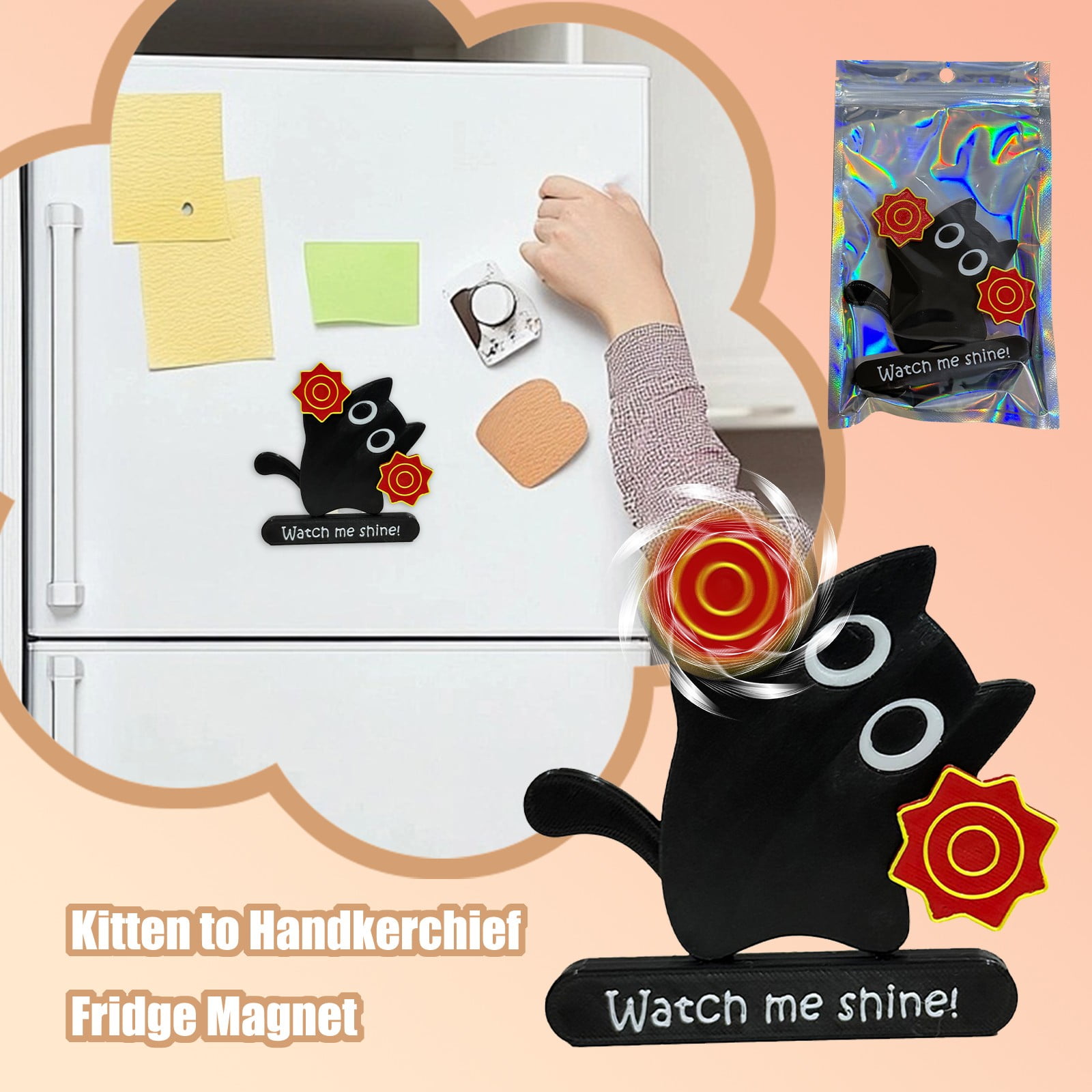 HIELLFQ 3D Printed Refrigerator Magnet Black Cats Throwing Handkerchief ...