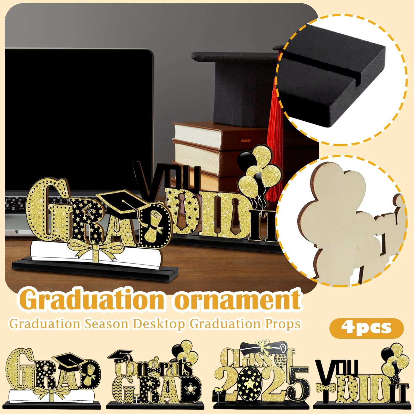 HIELLFQ 4 Pcs 2025 Graduation Wooden Decorations 4.7"×7" Graduation ...