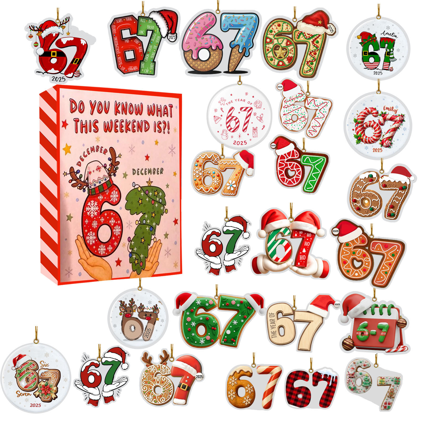 HIELLFQ 6 7 Advent Calendar 2025 Collectible 2D Pendant, 24 Day Acrylic ...
