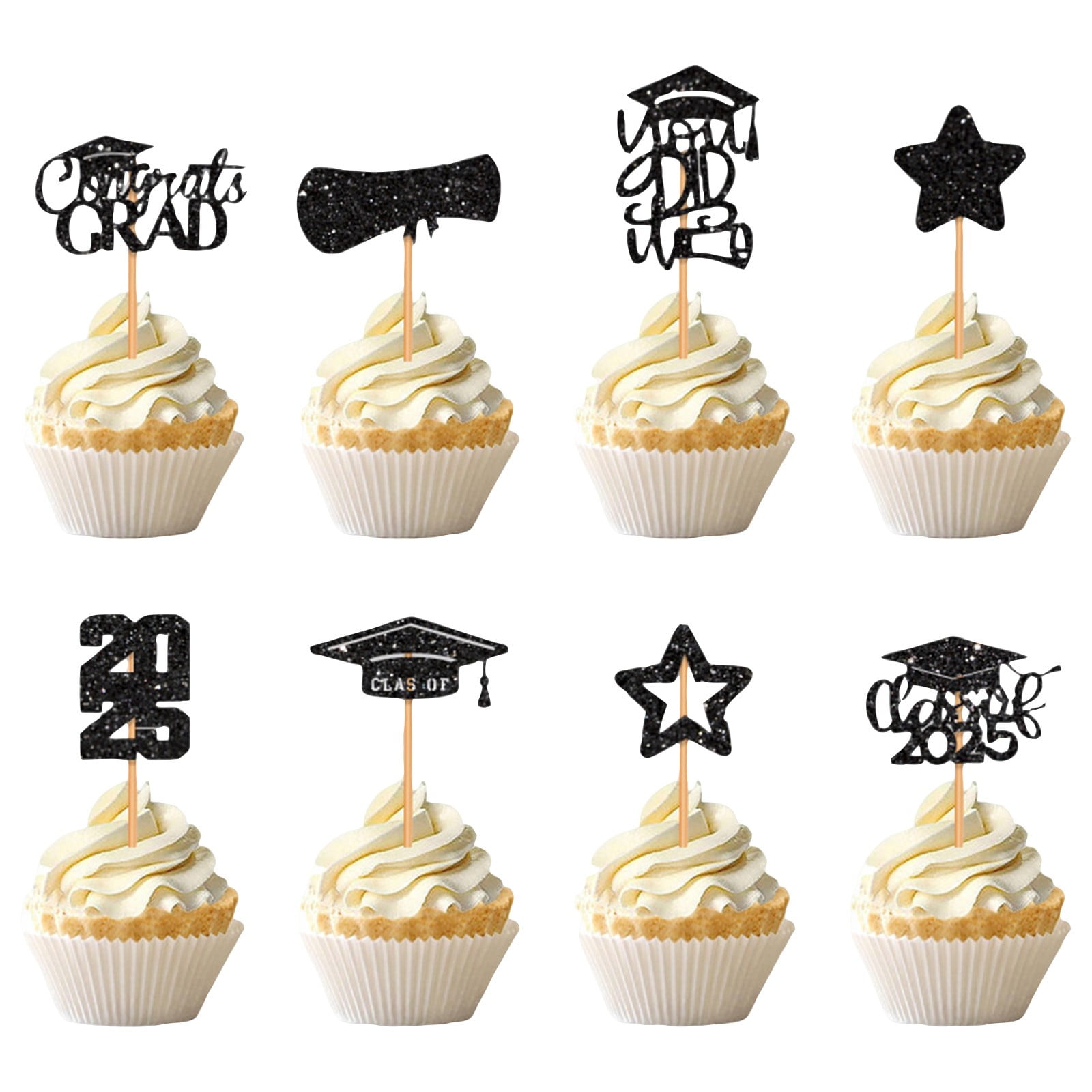 HIELLFQ 8 Pcs Graduation Cake Topper Glitter Diploma Decorations 2025 ...