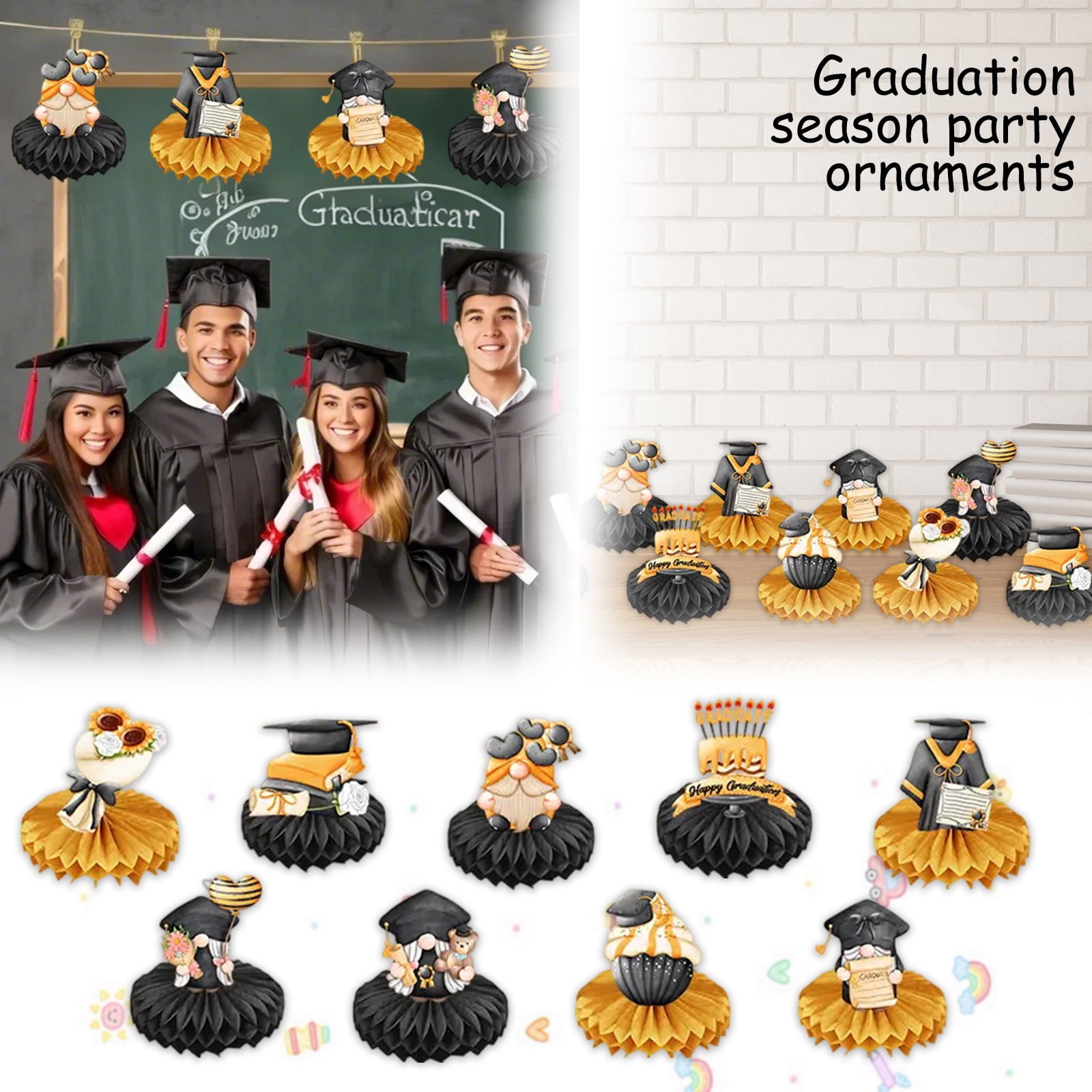 HIELLFQ 9 Pcs Black Gold Graduation Centerpieces for Tables Graduation ...