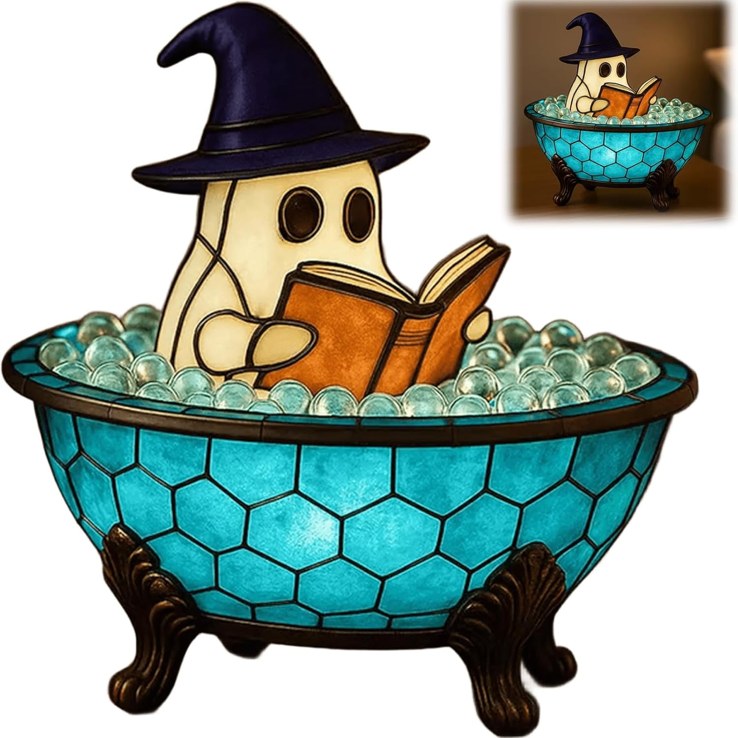HIELLFQ Ghost Bubble Bath Lamp, Cute Ghost Reading a Book While Taking ...