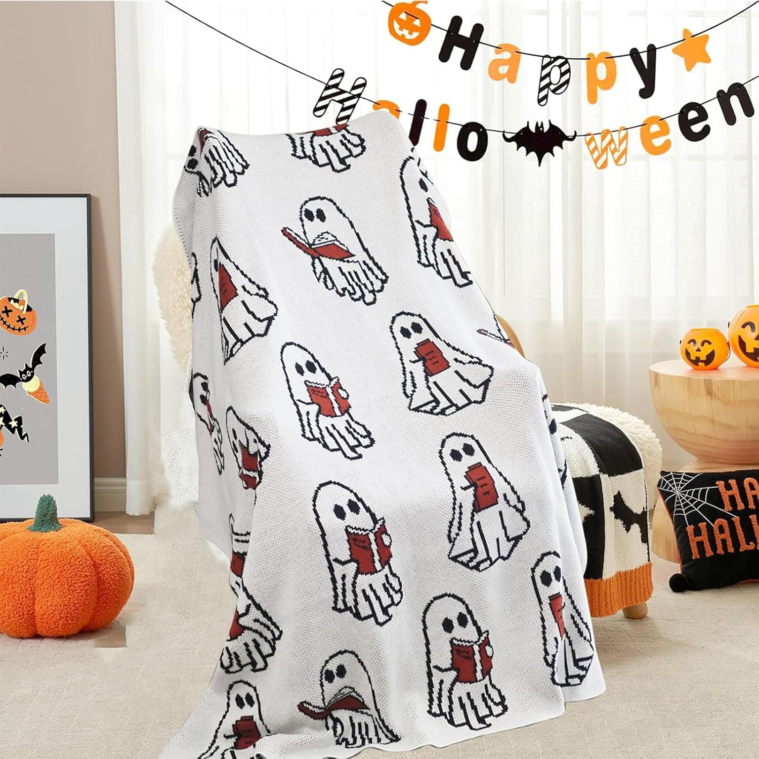 HIELLFQ Ghost Reading Blanket, 2025 New Cute Halloween Blanket, Ghost ...