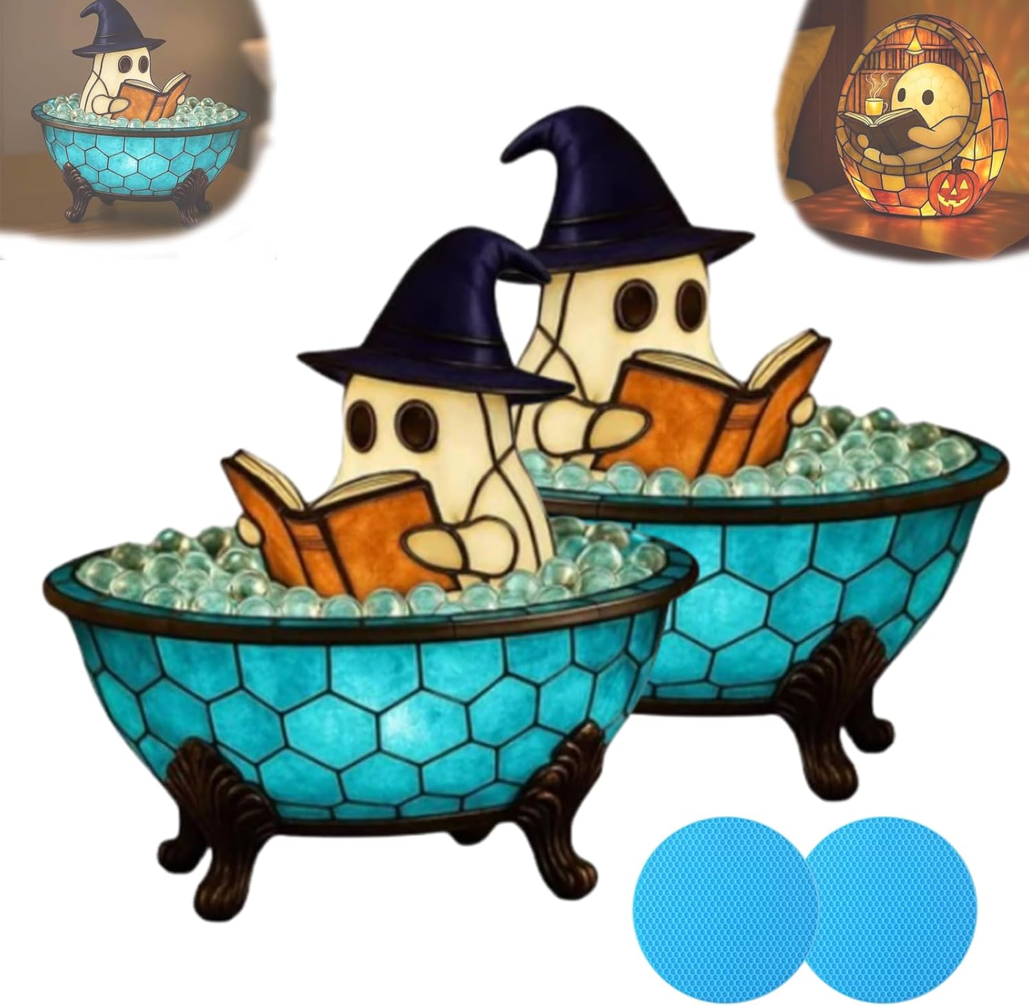 HIELLFQ Ghost Reading Book Lamp, Ghost Bubble Bath Lamp, Cute Ghost ...