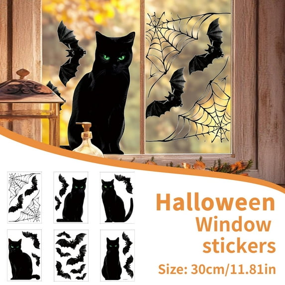 HIELLFQ Halloween Stickers Window Clings - 6Pcs Realistic Cat ...