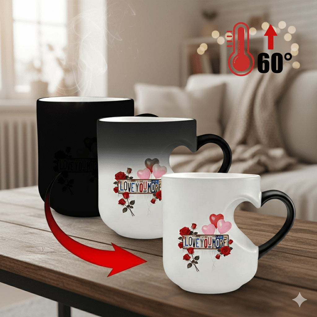 HIELLFQ Heart Shaped Color Changing Ceramic Mug, Magic Heat Reveal ...