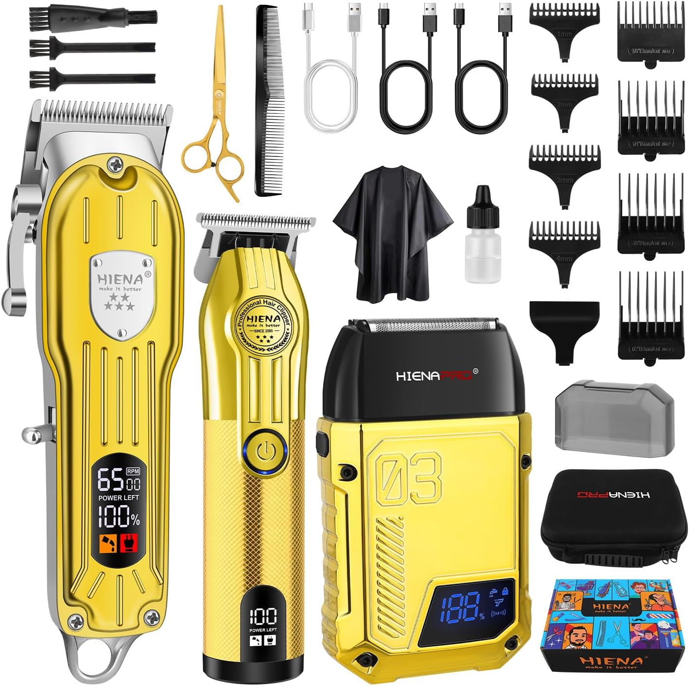 HIENA PRO Professional Hair Clippers Men, Full Hair Cutting Kit Clipper ...