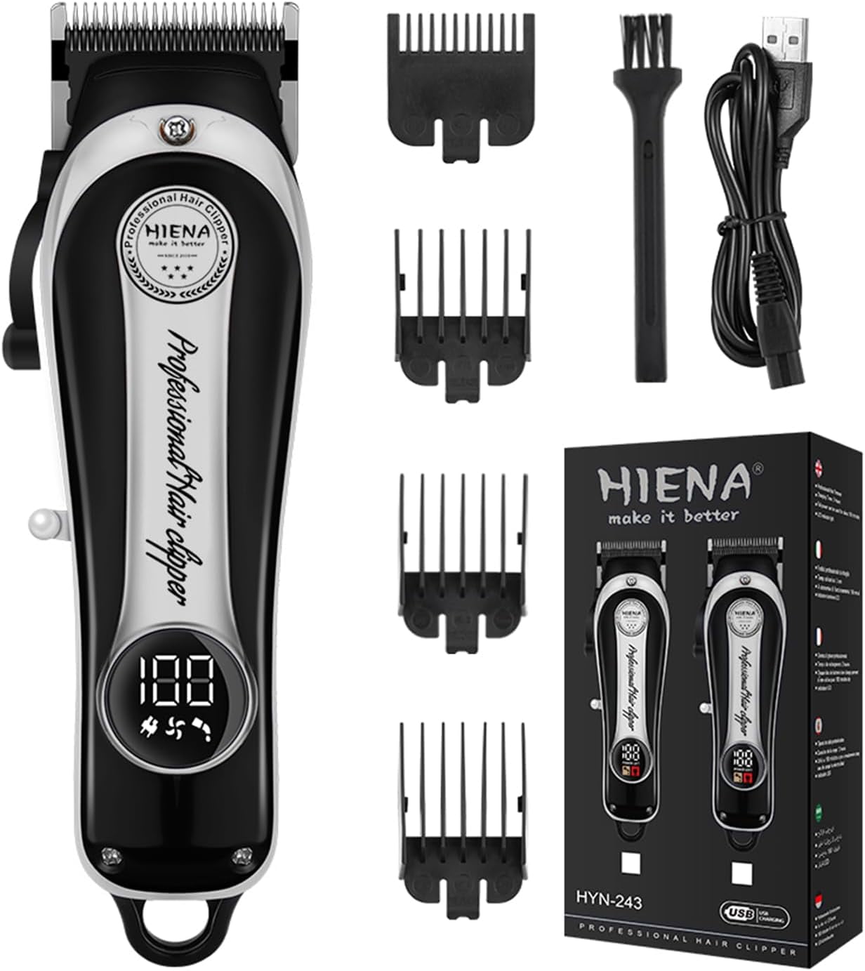 HIENA Professional Cordless Hair Clippers for Men, Beard Trimmer with ...