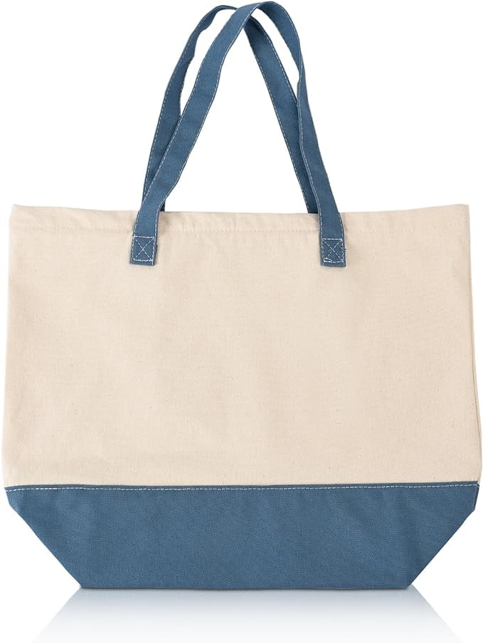 HIFA Tote Bag for Women, Canvas Tote Bag - Two-Tone, Top Zipper Closure ...