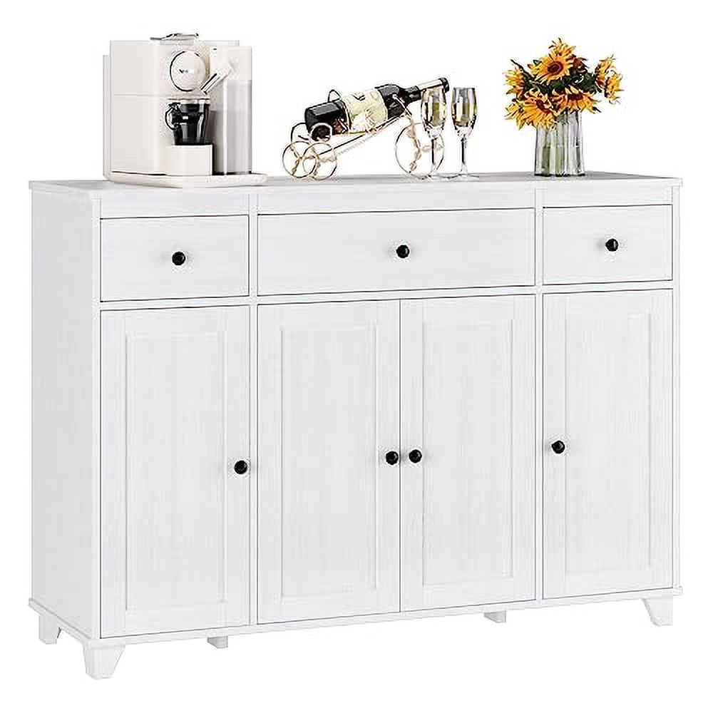 HIFIT Buffet Cabinet White Sideboard Storage Cabinet with 3 Drawers & 4 Doors Adjustable Shelves ...