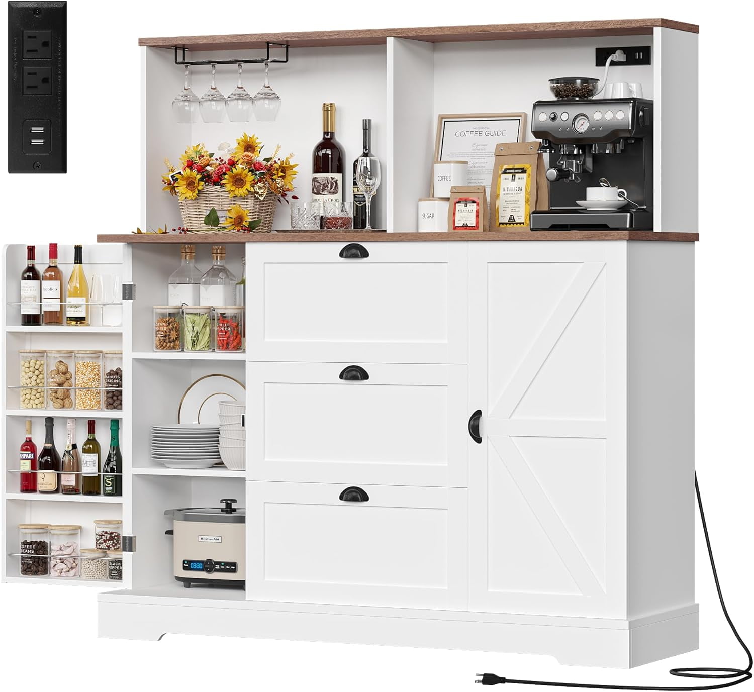 HIFIT Kitchen Pantry Buffet Cabinet with Storage and Charging Station ...