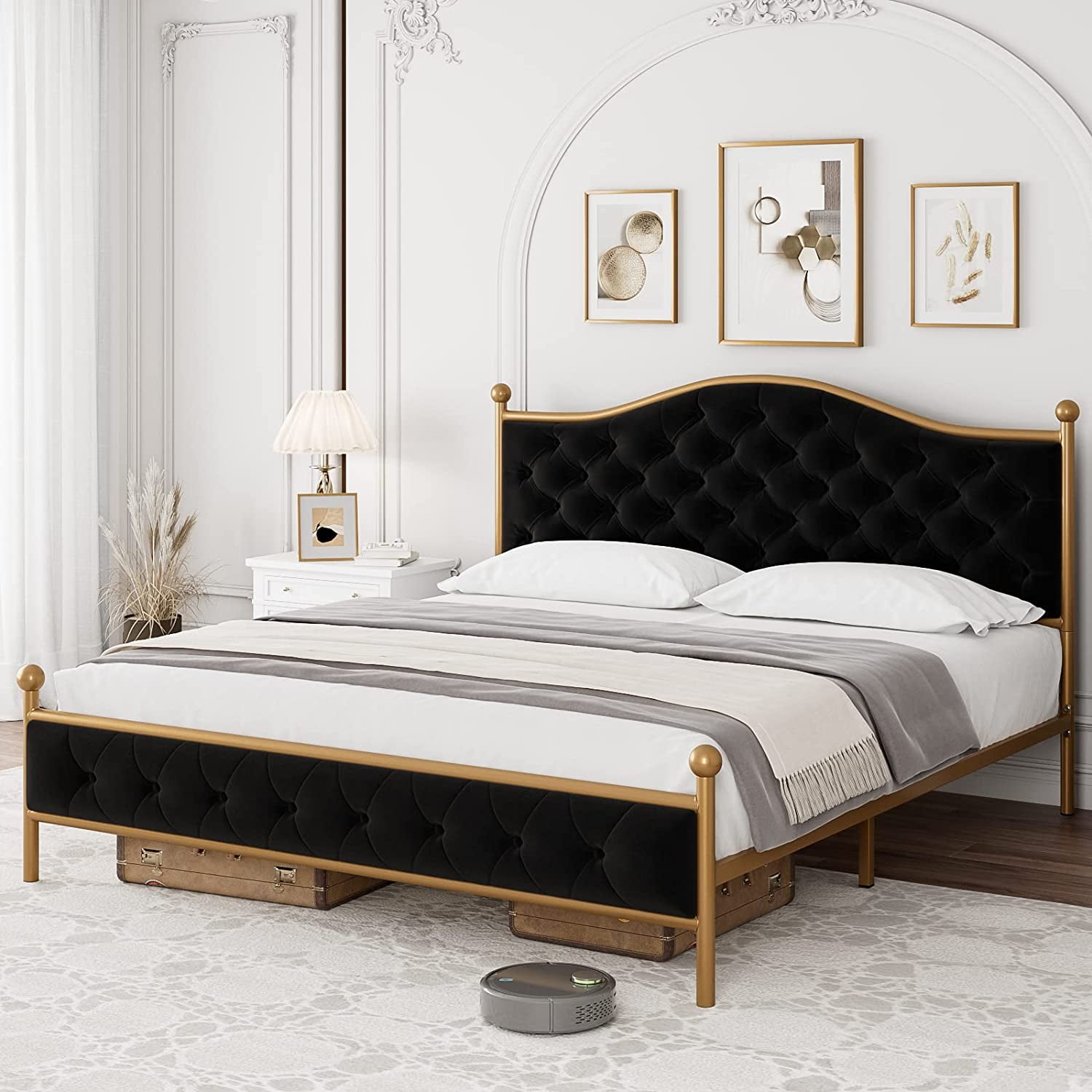 HIFIT Luxury Full Platform Bed Frame with Button Tufted Curved ...