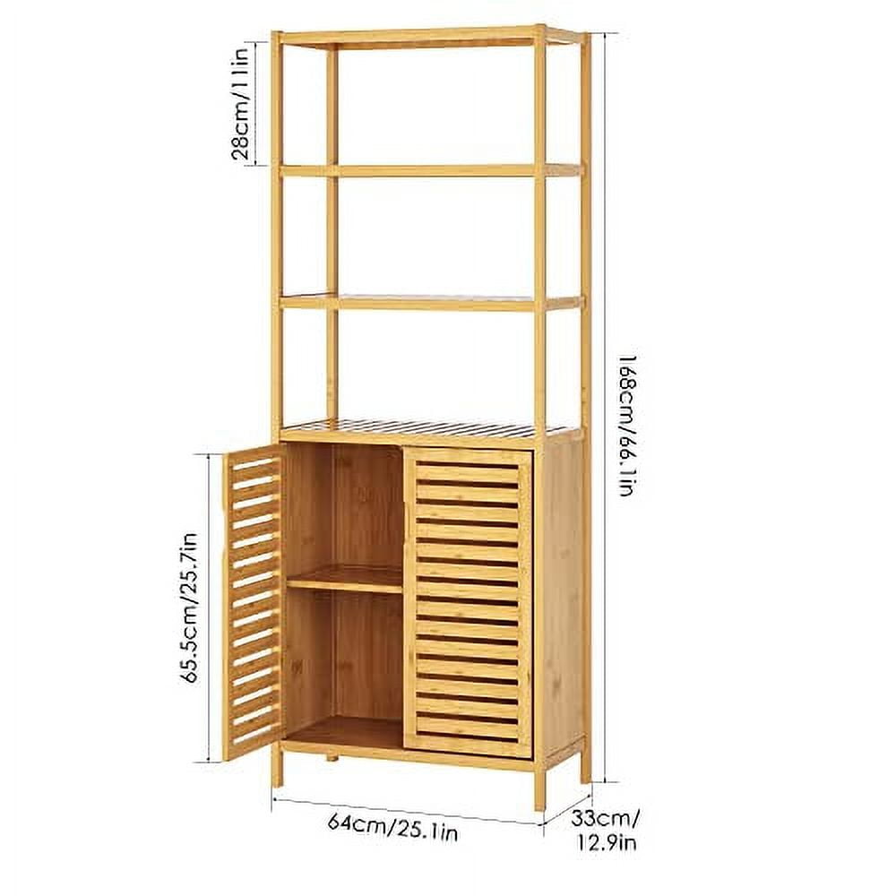 HIFIT Tall Bathroom Storage Cabinet, 66" Bamboo Narrow Bathroom Floor ...