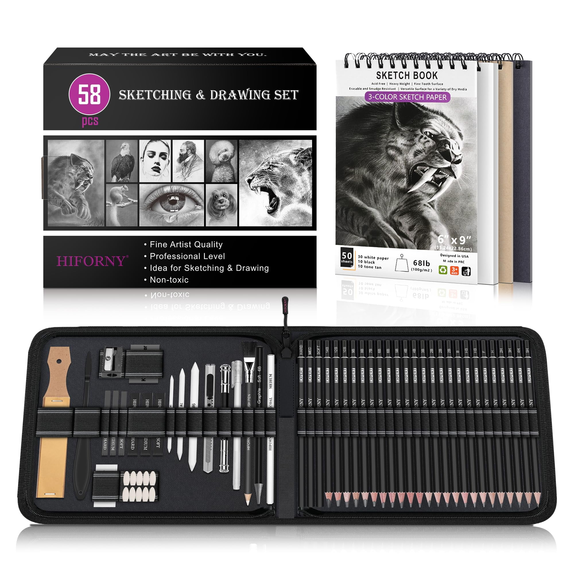 HIFORNY 58 PCSTRDN Drawing Kit Sketching Pencil Set,Sketch Pencils Art ...