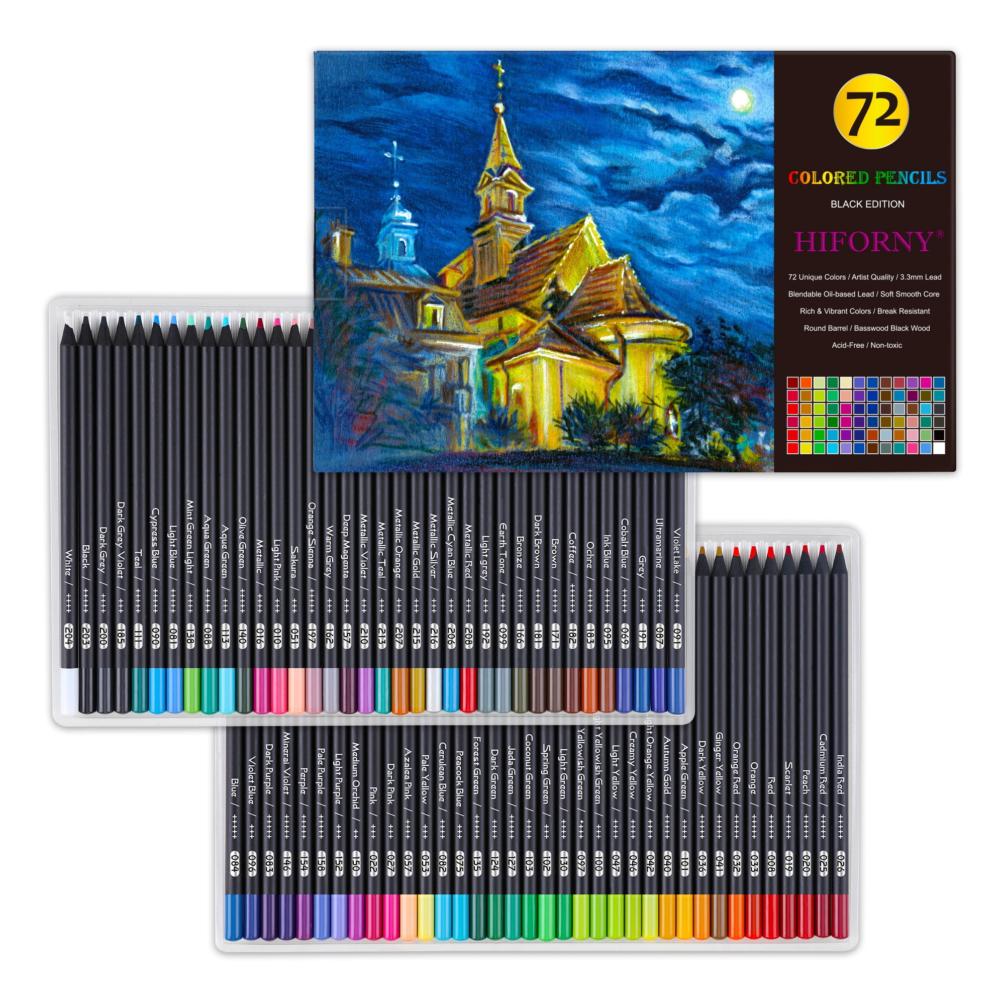 HIFORNY Premium Black Edition Colored Pencils for Adults Coloring – 72 ...